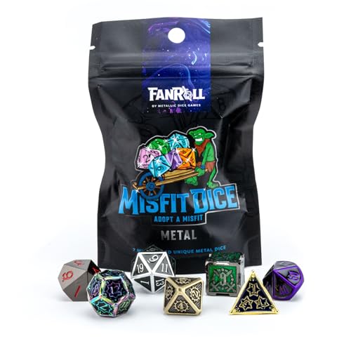FanRoll by Metallic Dice Games Misfit Metals, Bag of DND Dice, Role Playing Game Dice Accessories for Dungeons and Dragons