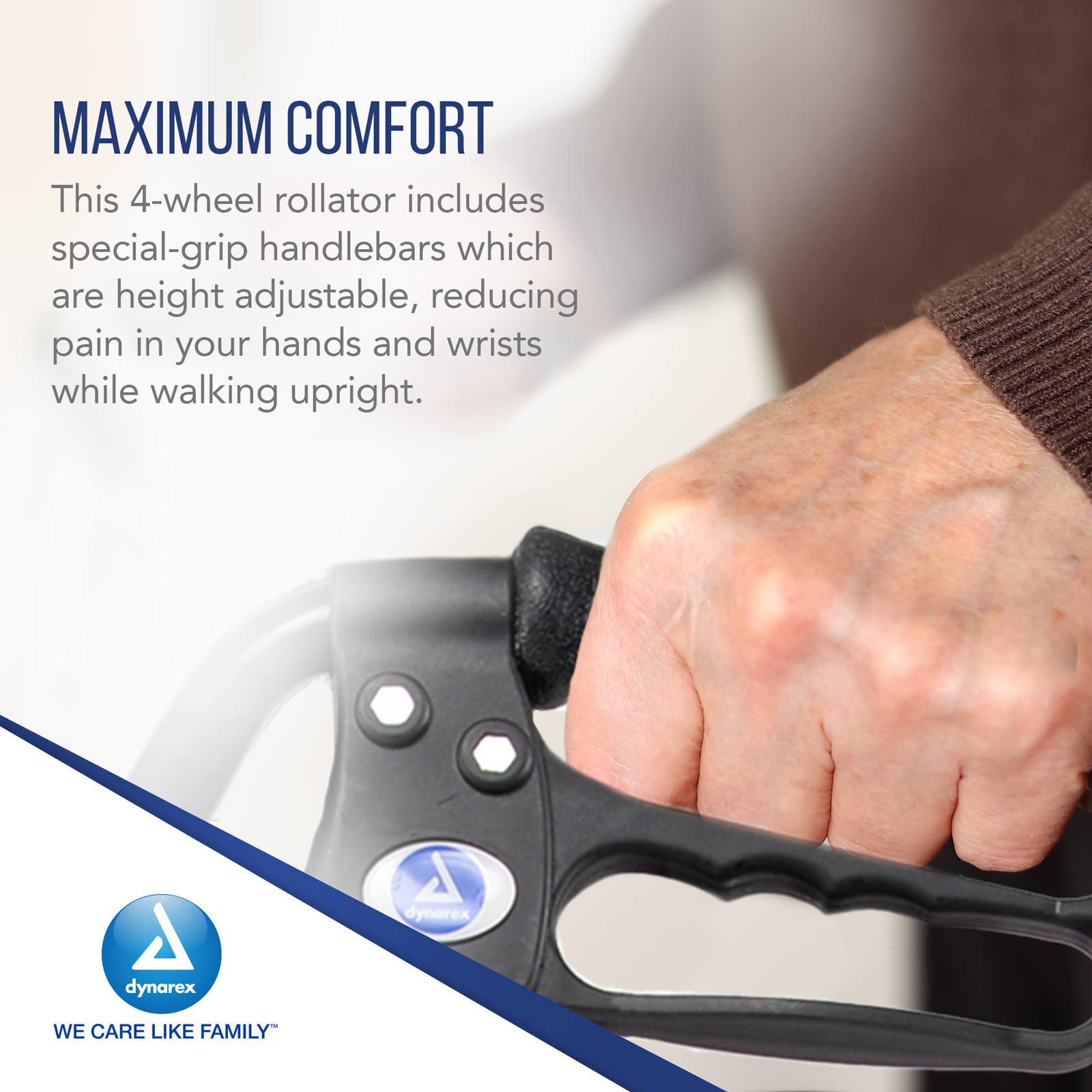 Dynarex DynaGo HD Bariatric Rollator is a Heavy Duty 4 Wheel Rolling Bariatric Walker with a Padded Seat, Backrest & Durable Frame to Support 400 Lb. Weight Capacity, 8” Wheels, Blue Frame, 1 Rollator