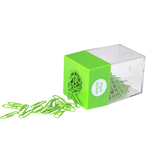 Office Style Paper Clip Dispenser with Magnetic lid, 200 Paper Clips, Green (OS-200PCGREEN)