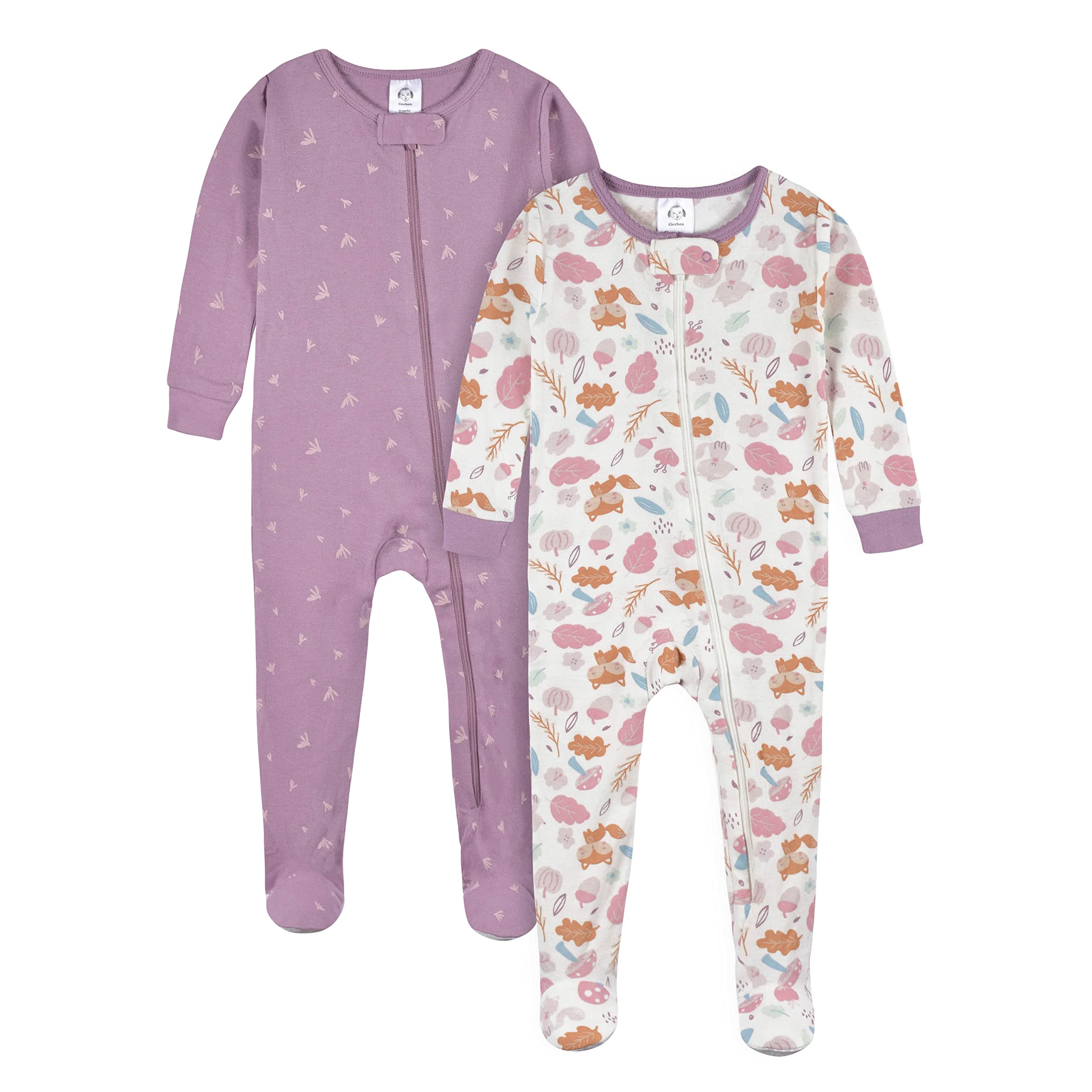 Gerber Baby Girl's 4-Pack Footed Pajamas, Apple and Woodland Floral, 2T