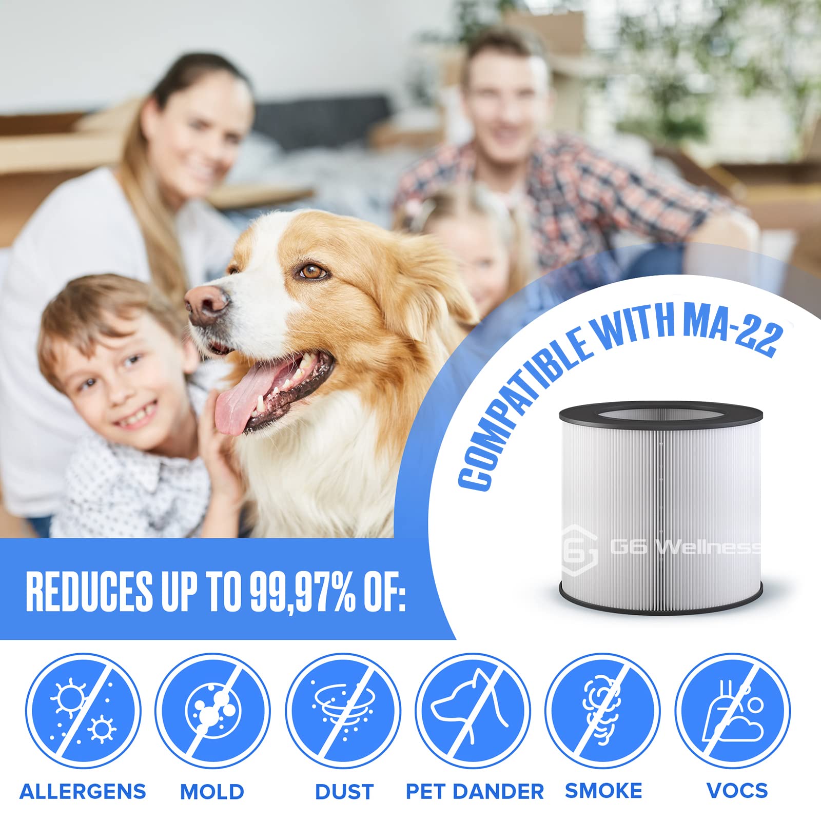 G6 Wellness MA-22 Replacement Filter Compatible with MA-22 Air Purifier | 3 in 1 Filtration | Medical Grade True HEPA Filter H13 | Activated Carbon | Pre-Filter | 99.9% removal