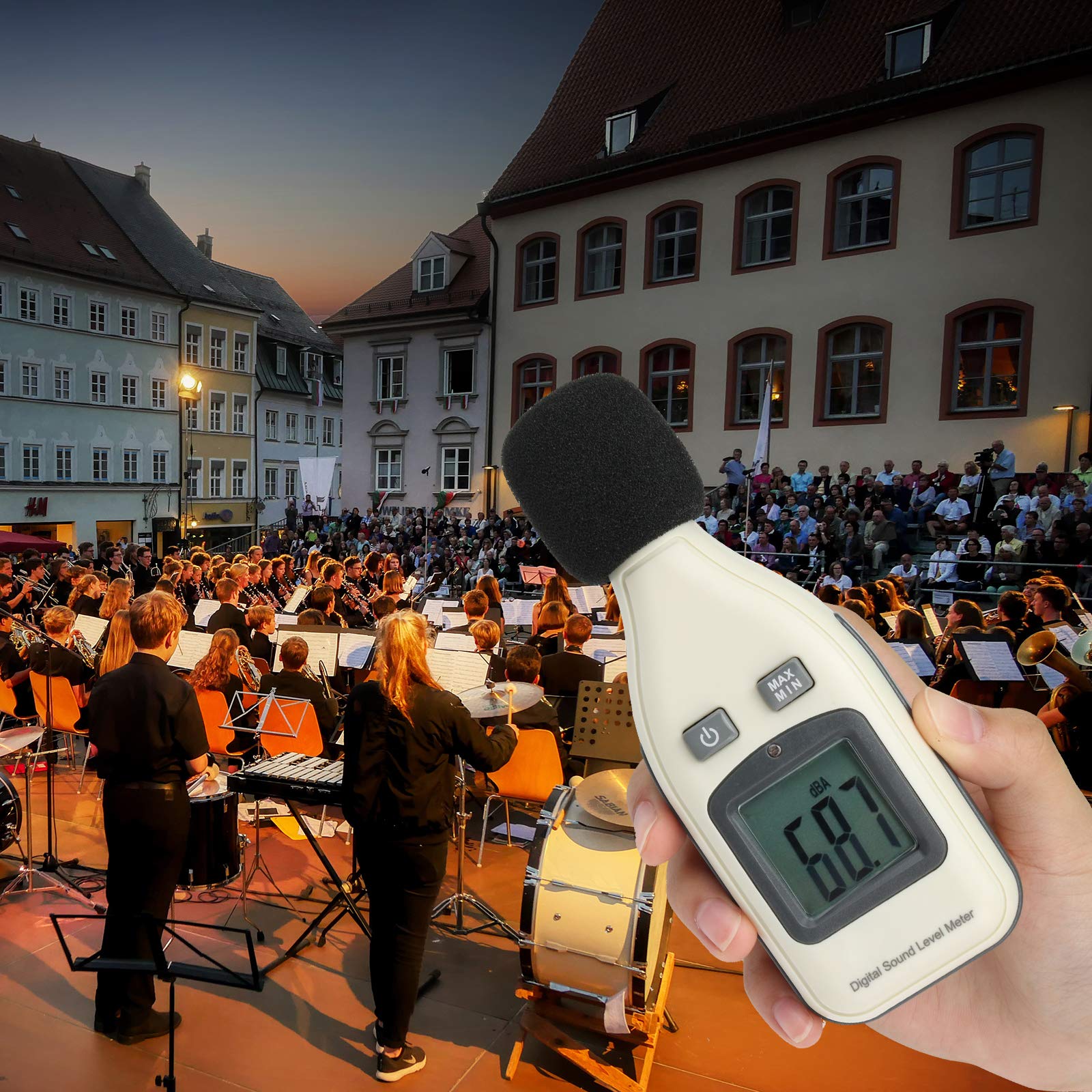 Decibel Meter Sound Meter 30-130 dB Noise Meter Max/Min/Data Hold Sound Level Reader LCD Display Auto Backlight Digital Sound Level Meter Flashlight Audio Noise Volume Measuring Monitoring Instrument