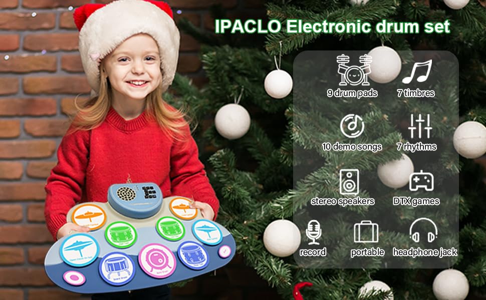 Electric Drum Set, Electronic Drum Practice Pad for Kids & Adult Beginner. Built in Speaker | DTX Games | Headphone Jack | Drum Sticks Cover. Great Digital Drum Kit for Birthday