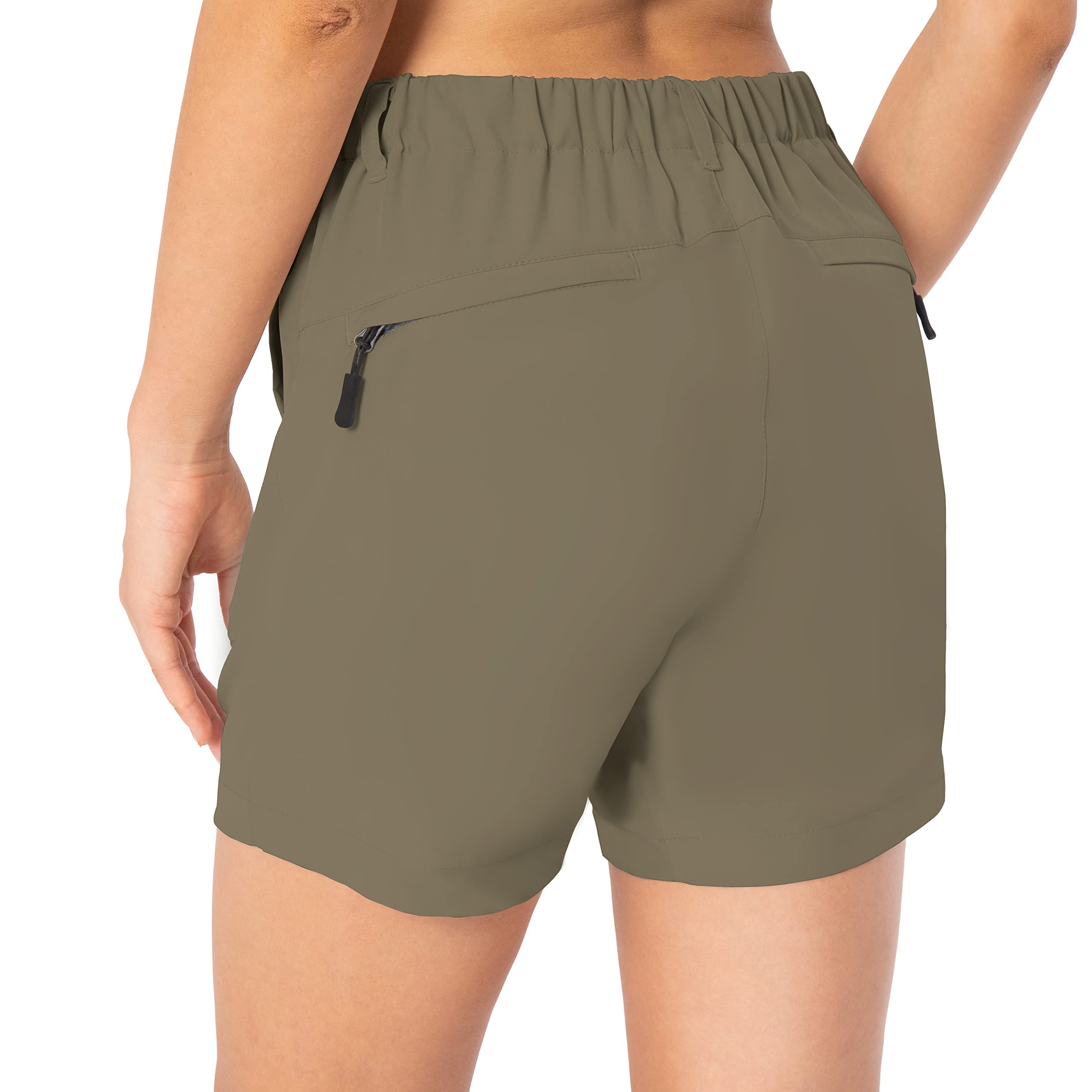 Evioset Womens 5 Inch Hiking Shorts Quick Dry Water Resistant Stretch Athletic Golf Shorts with Zipper Pockets Dark Green L