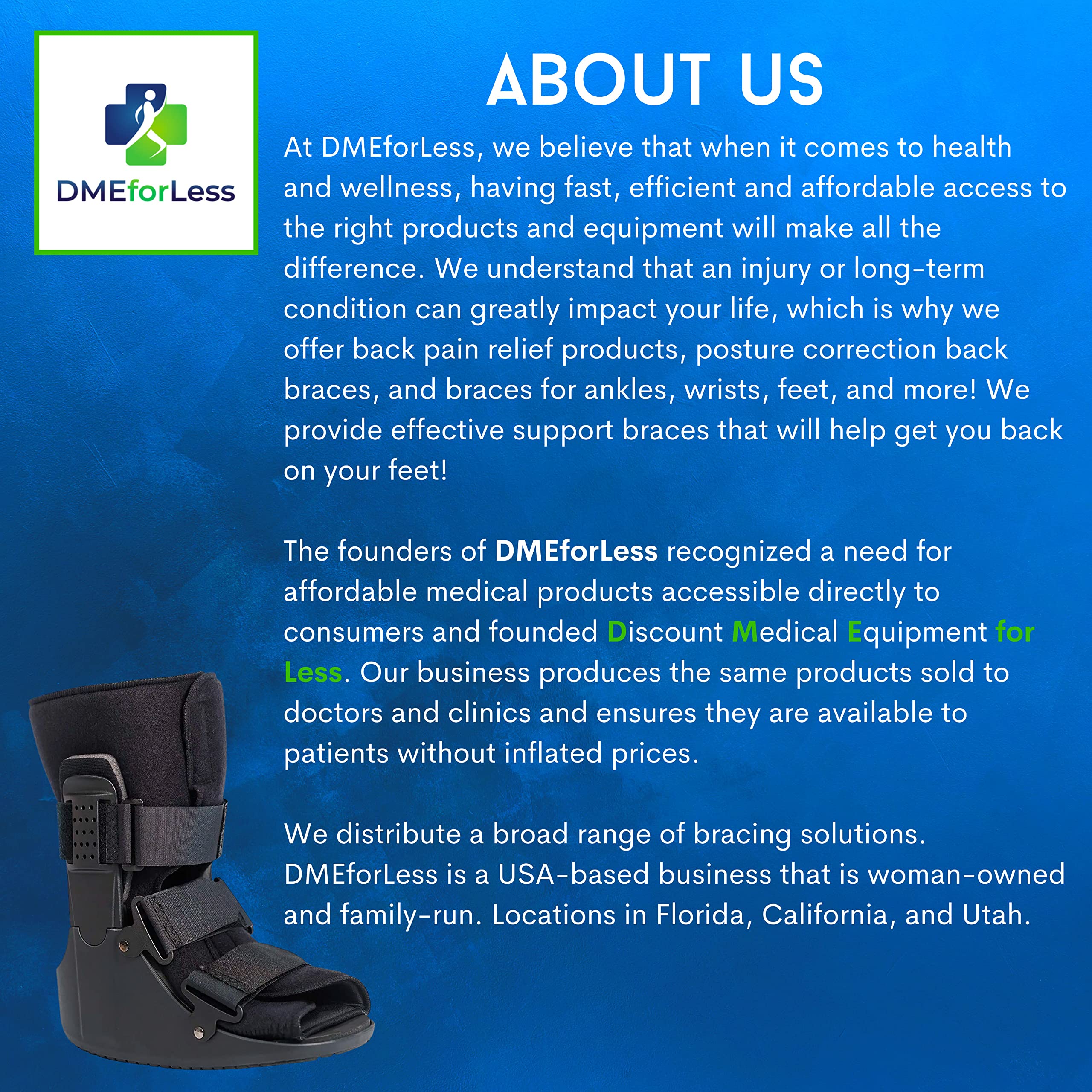 DMEforLess Low Top Non Air Medical Walking Boot - Ankle Brace and Foot Brace for Stress Fracture Support - Post OP Shoe for Broken Toe, Achilles Tendonitis Relief, Sprained Ankle Support (Small)