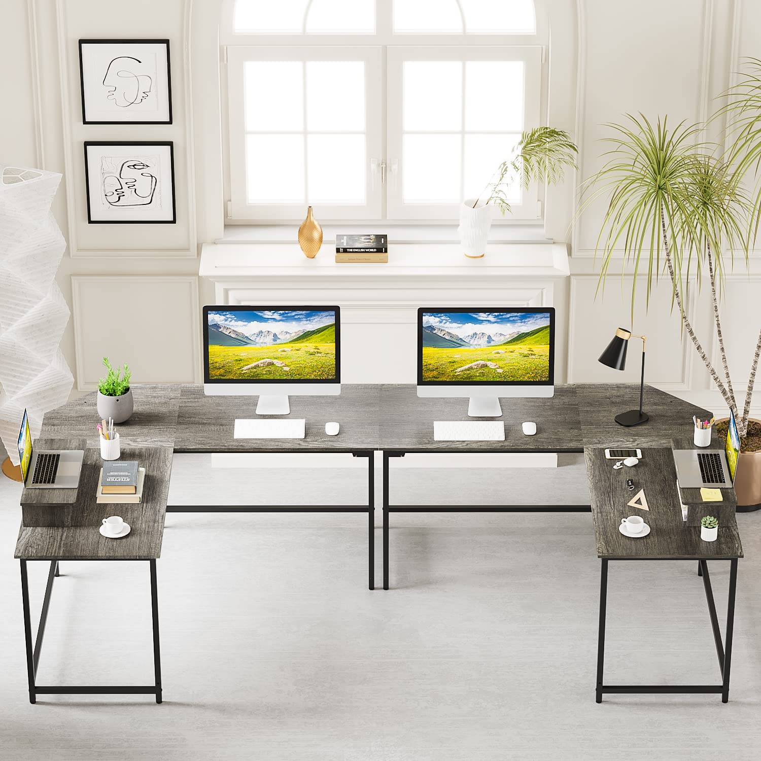 Elephance 59" Large L Shaped Desk Corner Computer Desk with Monitor Stand Gaming Table Workstation for Home Office