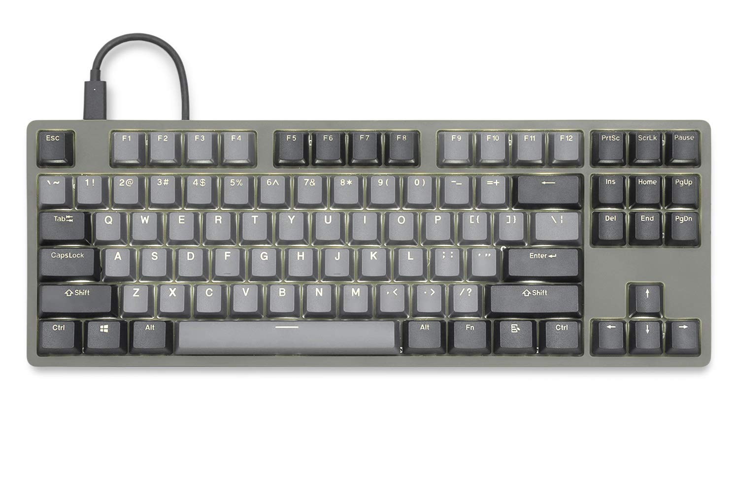 DROP ENTR Mechanical Keyboard — Tenkeyless Anodized Aluminum Case, Doubleshot Shine-Through PBT Keycaps, N-Key Rollover, USB-C, White Backlit LED, Tactile Switches (Green/Gray, Halo True)