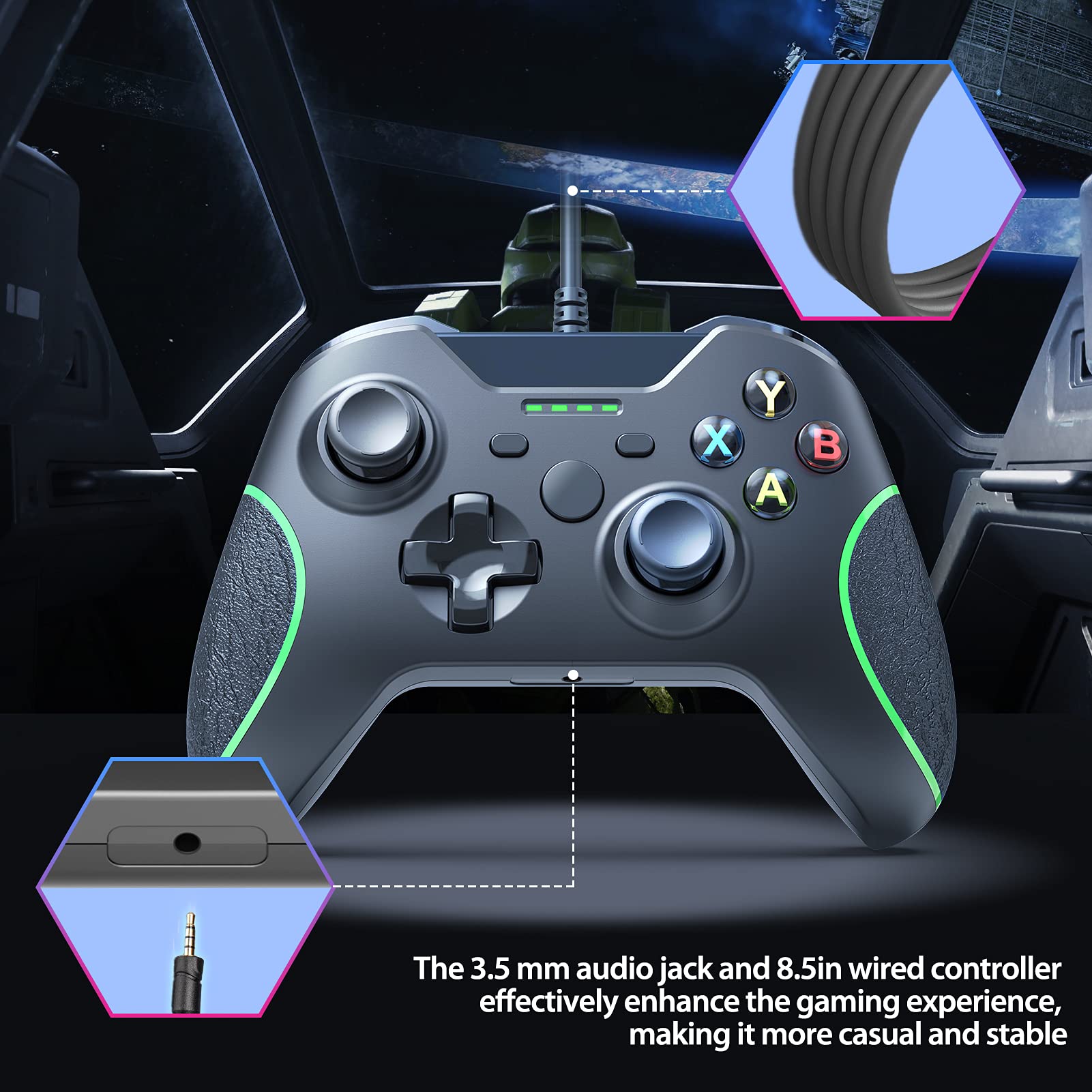 Dmere Wired Controller for Xbox One/Series, Wired Xbox Series Controller with Dual-Vibration, Headset Jack, PC Controller Wired for Xbox One/Xbox One S|X/Xbox Series S|X/PC Windows 7/8/10(Black)