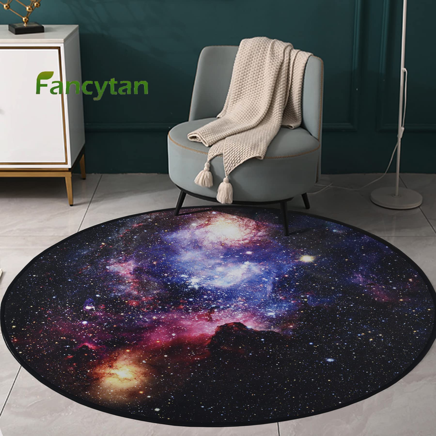 Starry Night Round Rugs, Universe Space Nebula Stars Starry Carpet Large Floor Mat for Living Room, Bedroom (Starry Night, 2.6 ft Diameter)