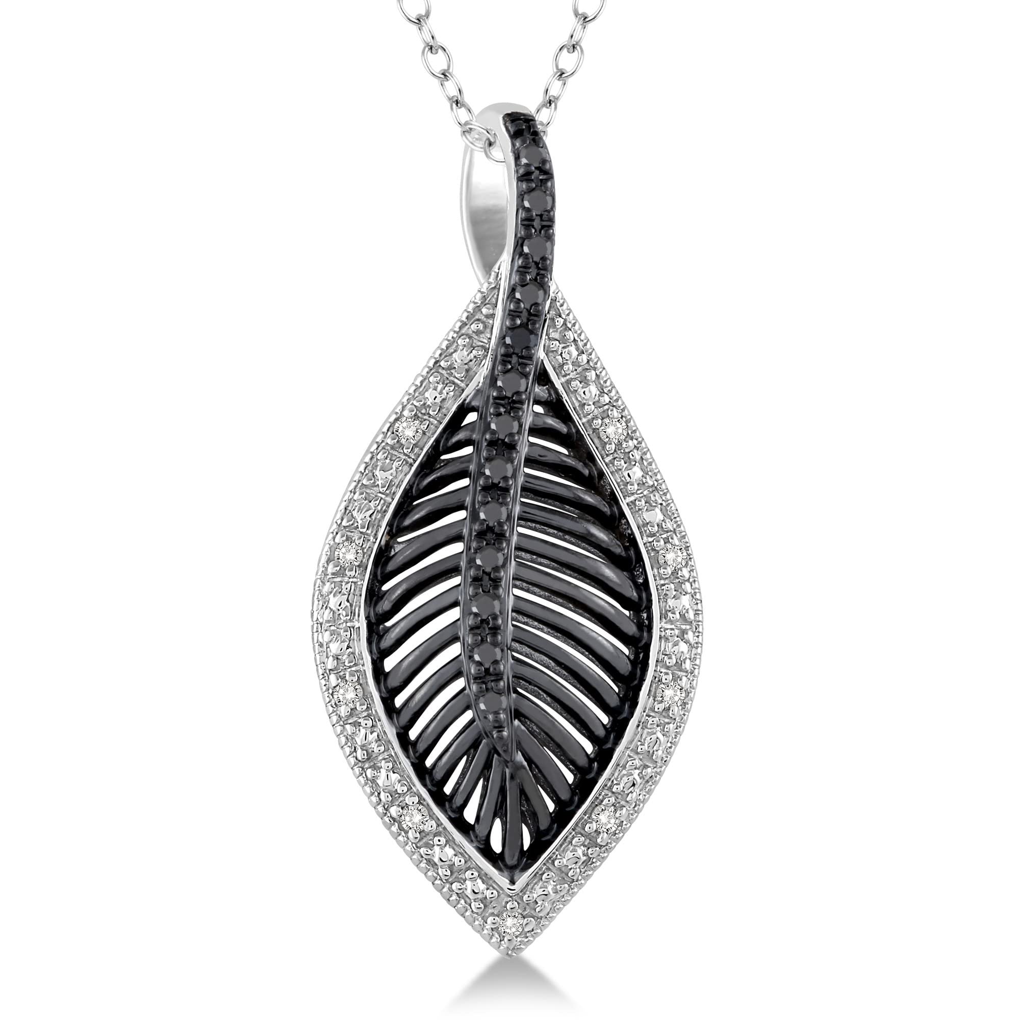 Evoque Natural Black Diamond Pendant (1/10 Ctw) - Sterling Silver Chain For Women With 18"