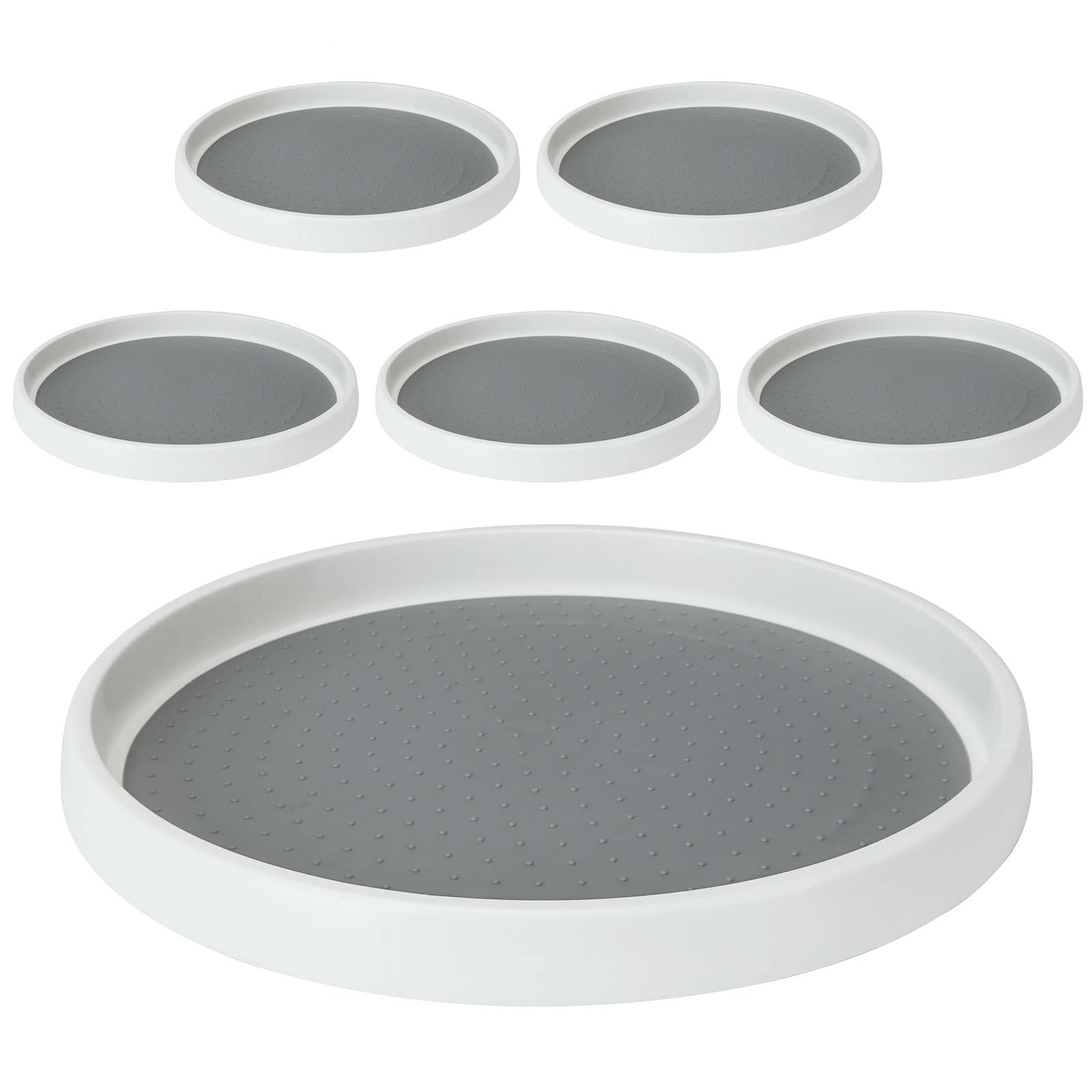FVIEXE 6PCS Non-Skid Cabinet Lazy Susan Turntable 10 Inch, 360 Degree Rotating Kitchen Spice Rack Spinning Lazy Susan Turntable Organizer, Pantry Countertop Vanity Bathroom Display Stand White/Gray