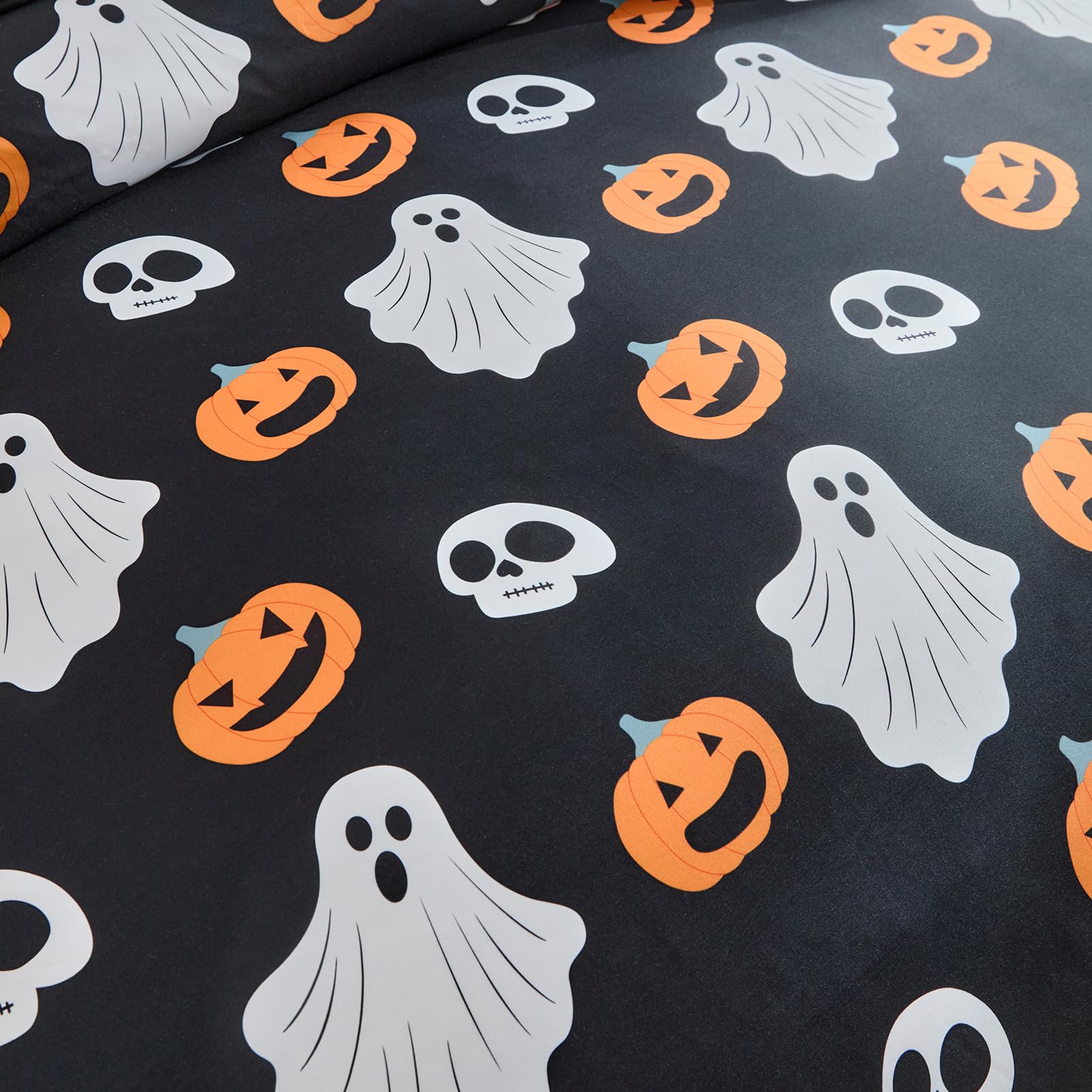 Joyreap 3pcs Halloween Duvet Cover Set, Pumpkin Ghost Black Design, Soft Microfiber Comforter Cover for All Season (Queen, 88x88 inches)