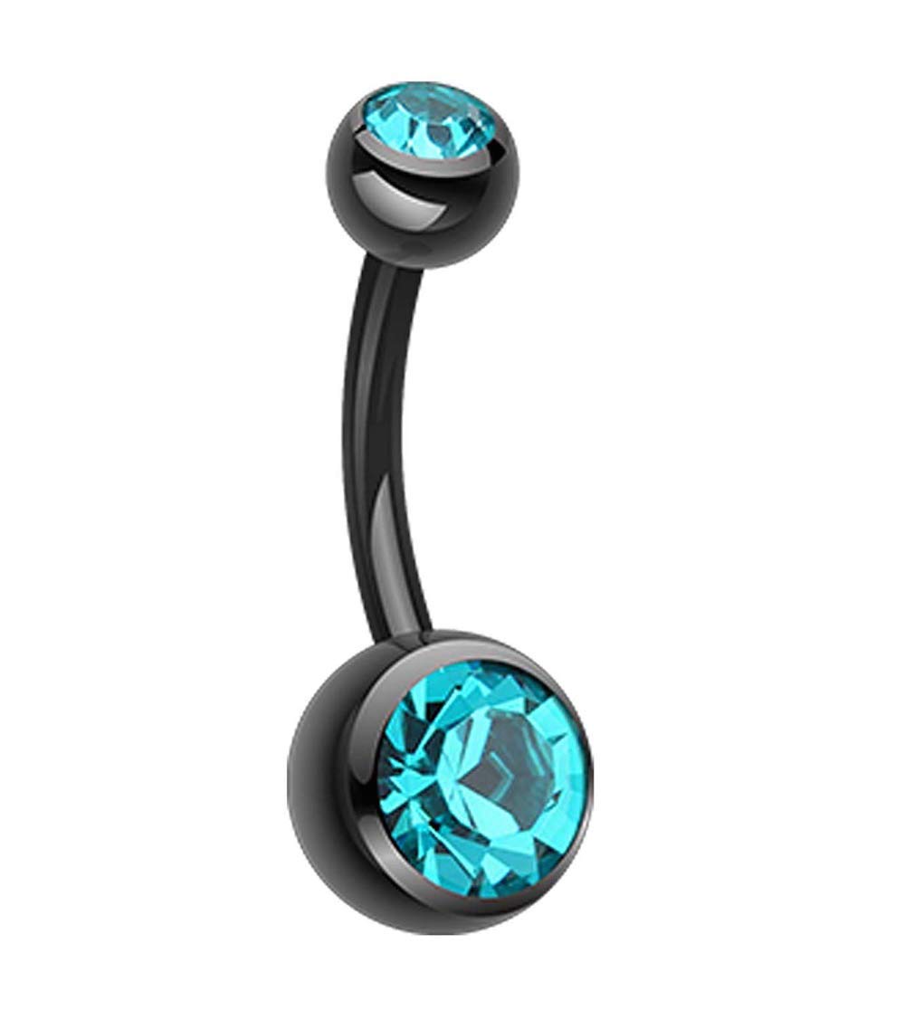 Covet Jewelry Colorline Double Gem Ball Steel Belly Button Ring (Size: 16GA, Length: 10mm, Ball Size: 4x6mm, Black/Teal)