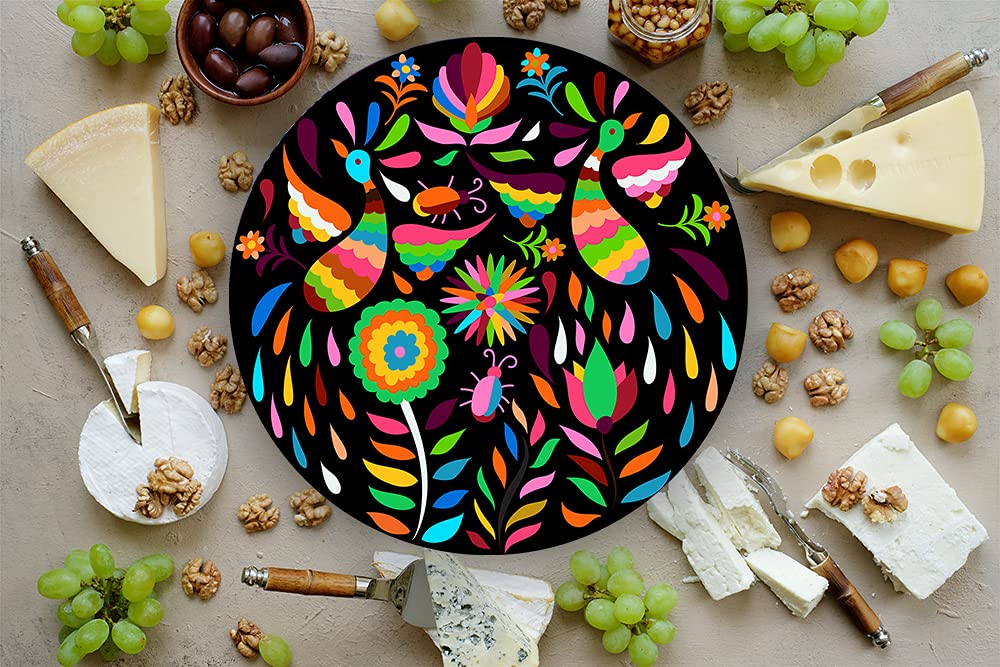 HASTA LA RAIZ | Mexican Handmade Cheese Board covered with resin. Ideal for Charcuterie Platter & Serving Tray. Model: Multicolored Tenango.