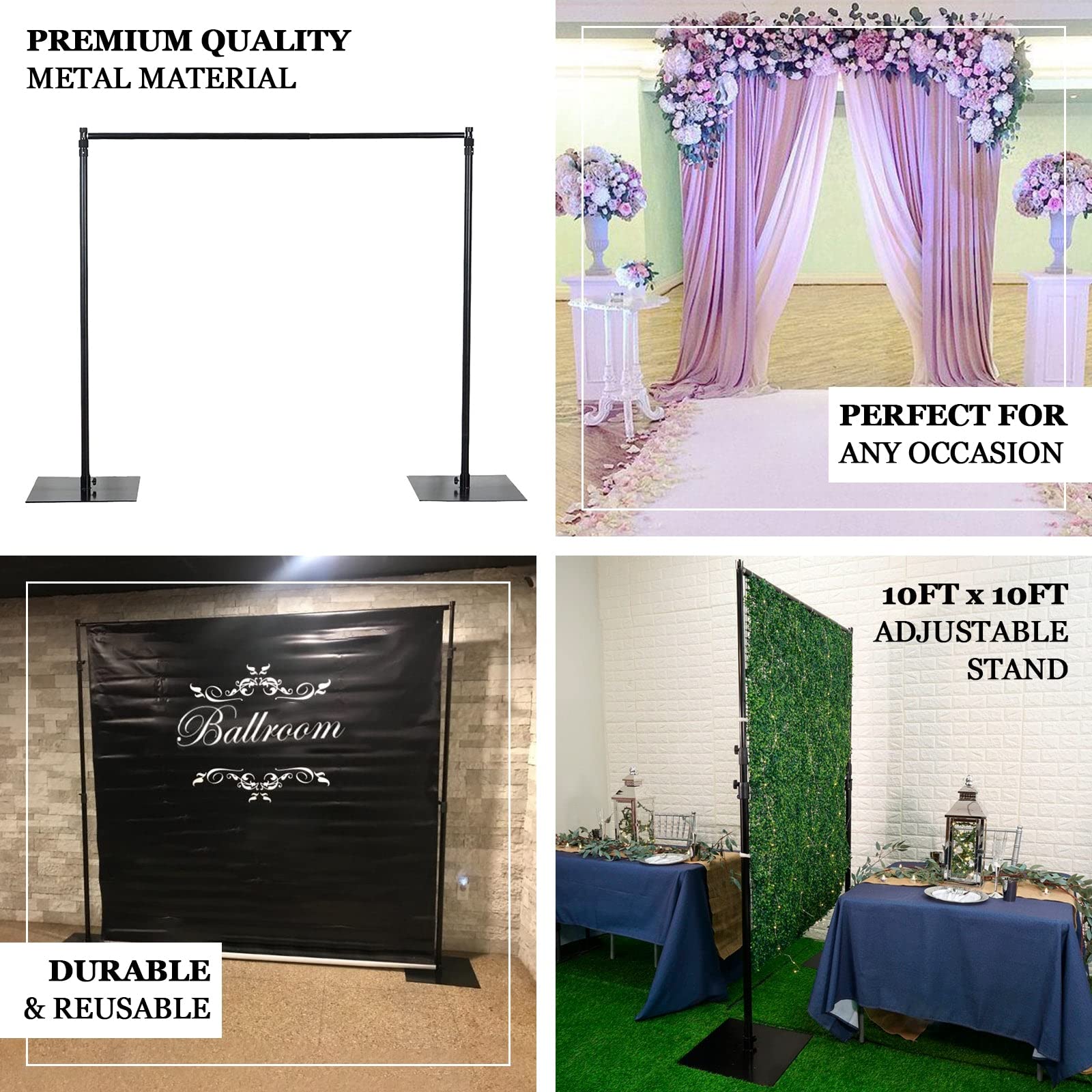 Efavormart 10ft x 10ft Heavy Duty Pipe and Drape Kit Backdrop Support with Metal Steel Base for Wedding, Party, Event, Photography, and Exhibition Decoration