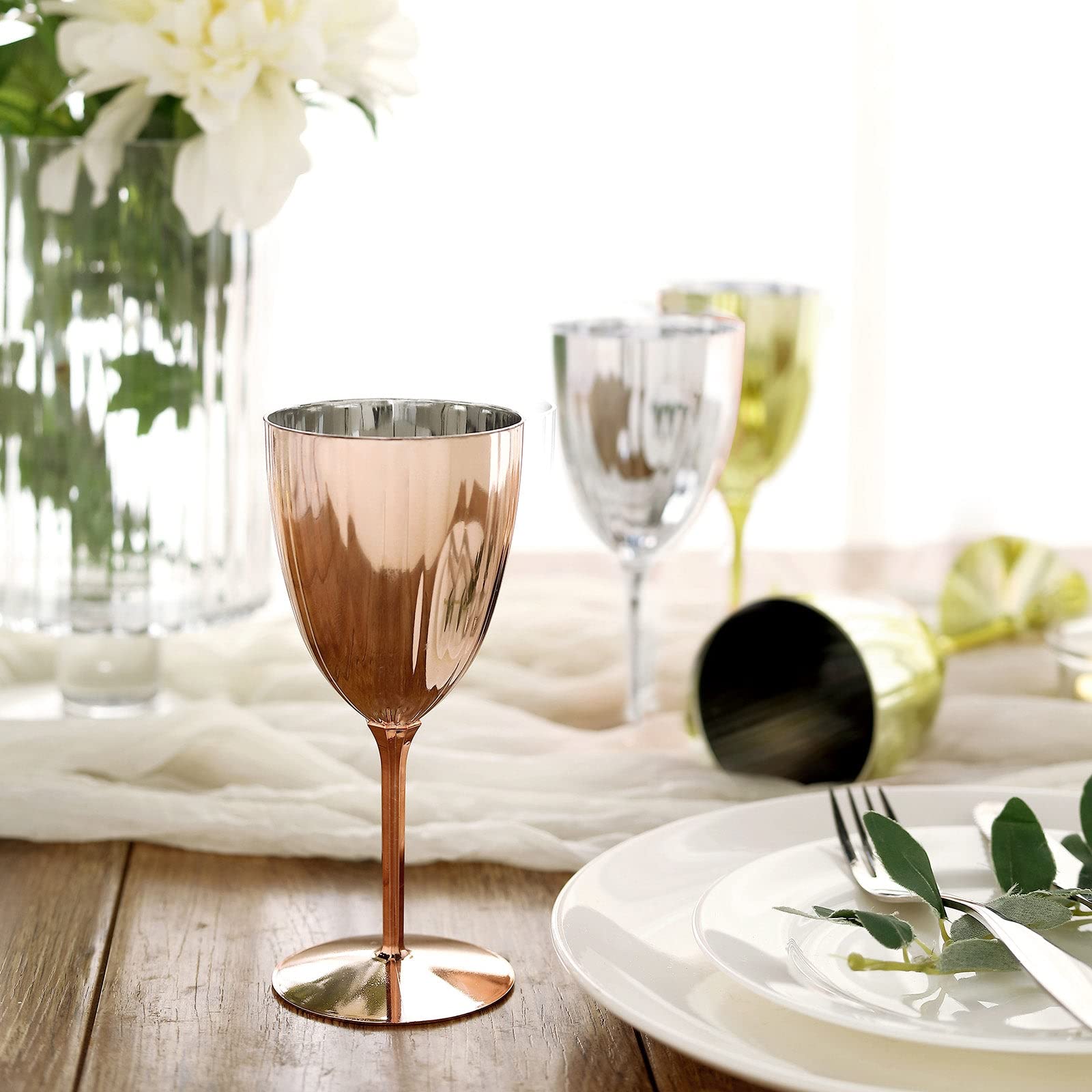 Efavormart Set of 6-8Oz - Gold Metallic Premium Disposable Wine Glasses, Stemmed Wine Goblets for Wedding, Outdoor Receptions, Banquets, Holiday Dining