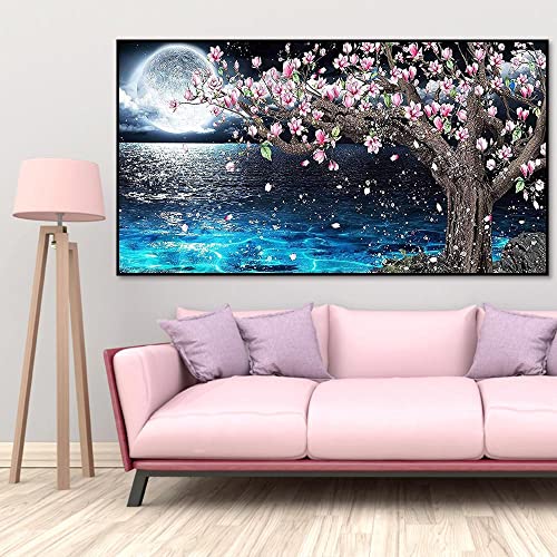 pchmcu DIY Painting by Numbers Kit for Adults ,Large Size Moon Lake Paint by Numbers for Beginner,Gifts Arts Crafts for Home Decor Tree Flower 16x23.6 Inch