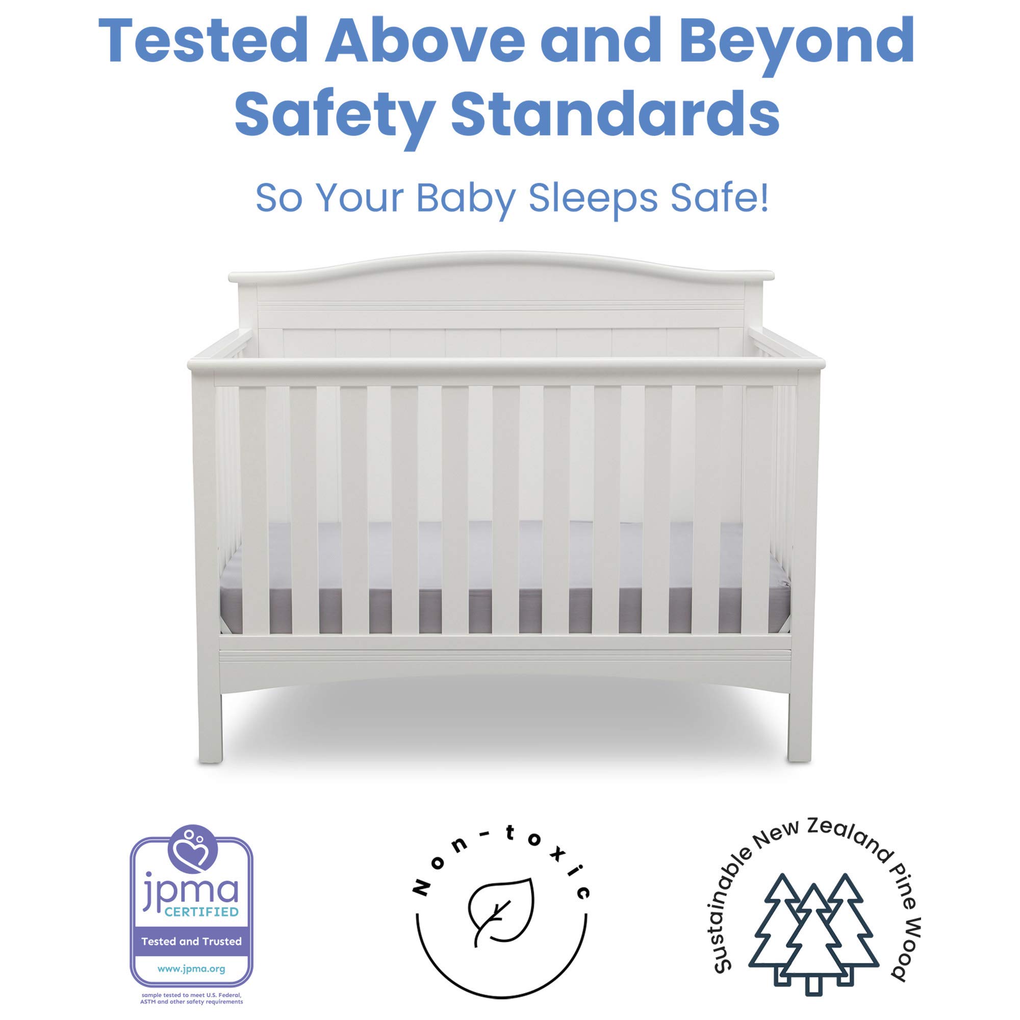 Delta Children Bennett 4-in-1 Convertible Baby Crib, Greenguard Gold Certified, Bianca White