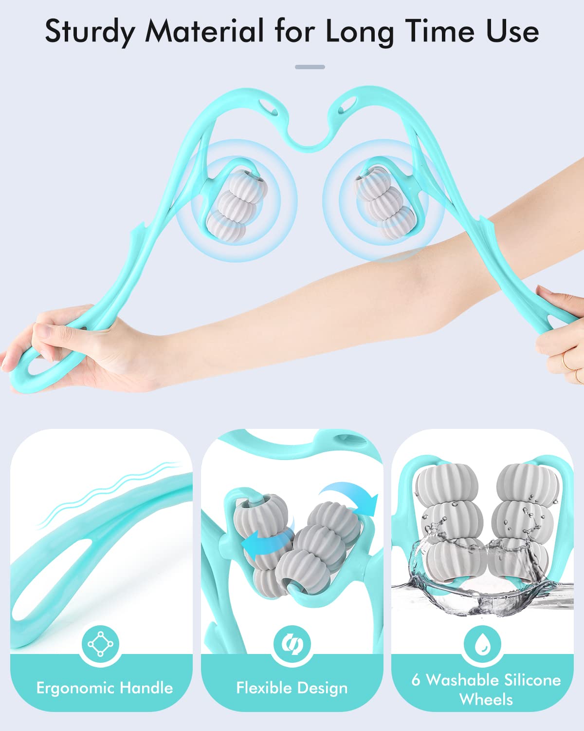 GESAI Neck Massager, Neck Roller for Pain Relief of Deep Tissue, Trigger Point Roller Massager with 6 Wheels, Handheld Shiatsu Shoulder Tools, Suitable for Arm, Legs, Back, Neck and Shoulder Relaxer