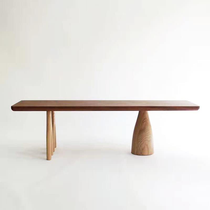 SUSUO 63" L x 27.6" W Rectangle Modern Dining Table Solid Wood Leisure Coffee Table with Double Pedestal Base, Walnut Dining Table Wood Furniture for Home and Kitchen