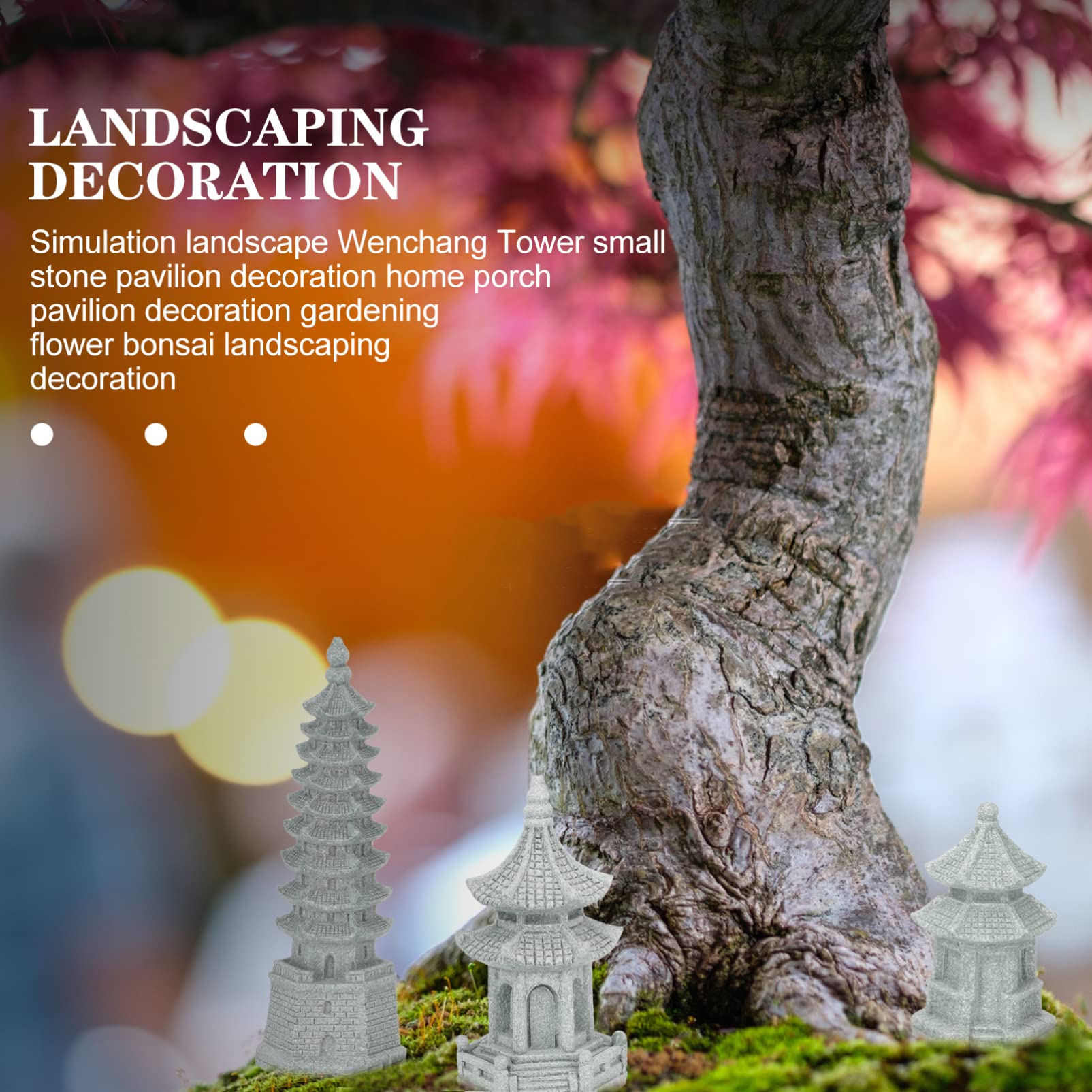 Happyyami Concrete Decoration 3pcs Pagoda Statue Model Miniature Appendix Concrete Micro Landscape Decoration