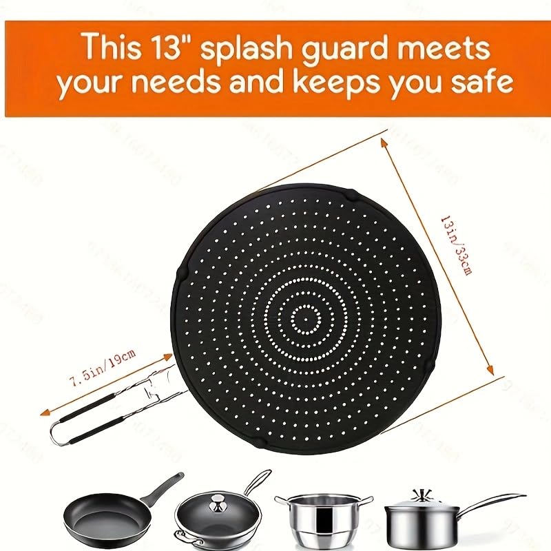KFL 2 Pack ππ’π₯π’ππ¨π§π ππ©π₯πππππ« πππ«πππ§ for Frying Pan - 13 Inch Stainless Steel Grease Splatter Guard - Cover Oil Splash when Sizzling Bacon, Cooking Fried Chicken or Popcorn