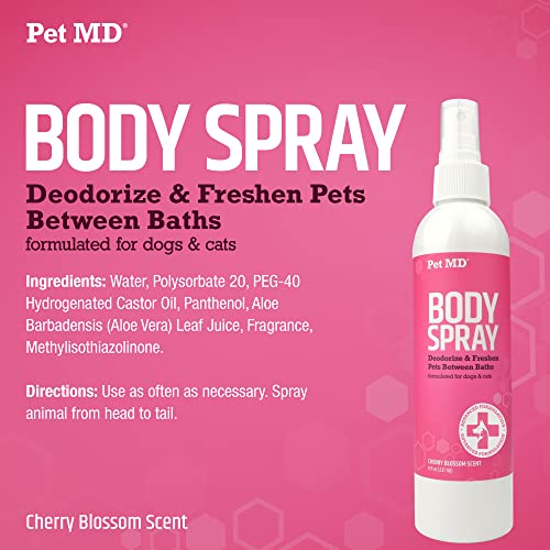 Pet MD Body Spray for Dogs & Cats, Deodorizing Dog Perfume Reduces Static & Eliminates Odor - Long-Lasting Pet Cologne Spray for Dogs - Cherry Blossom