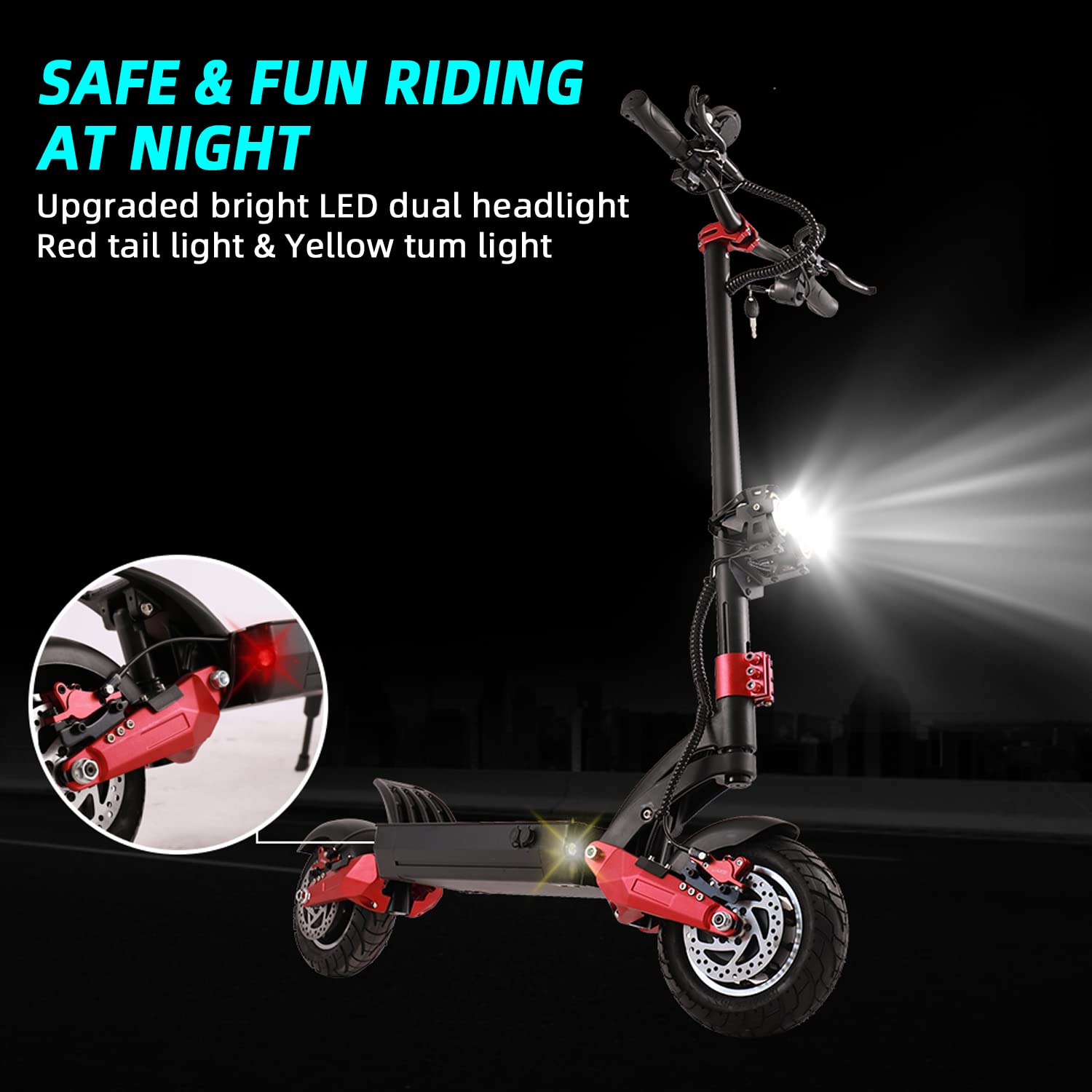Electric Scooter for Adults-3200W Dual Motor, 45 MPH 56Miles Range 60V21Ah Battery, Dual Braking System & Dual Headlight,10" Pneumatic Tires Offroad Fast Scooter