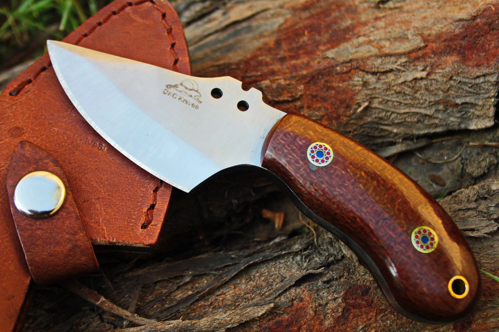 DKC Knives (5 6/18) DKC-89-CS Vortex Fixed Hunting Skinner Knife Carbon Steel Mahogany Micarta 6" Long, 3" Blade 6.7oz