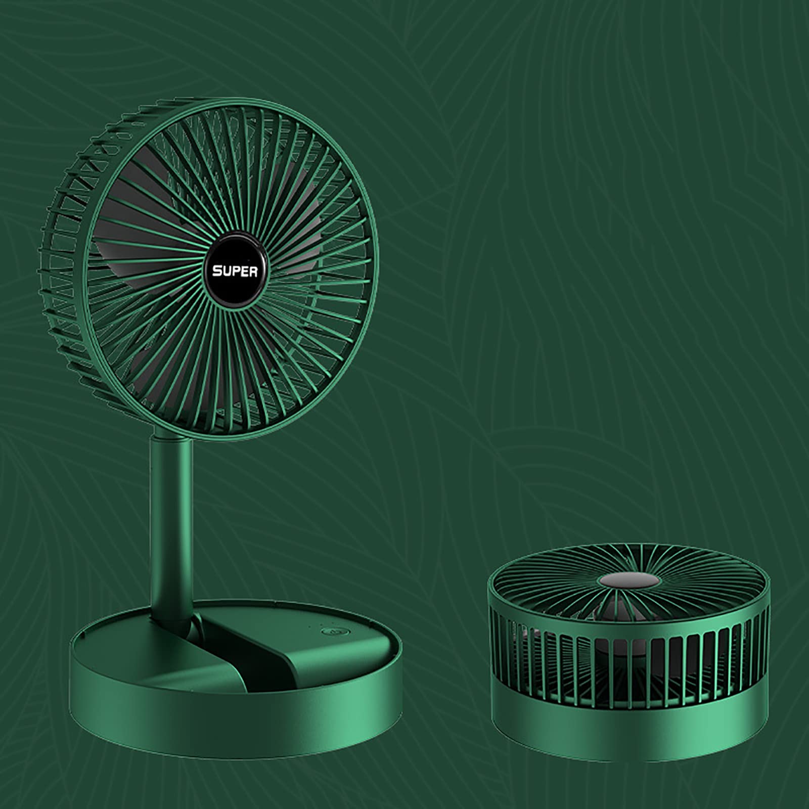 E I F E R Portable Folding Desk Fan with Phone Stand and Mini Storage Box, USB Rechargeable, 3 Speeds, for Desktop or Countertop Use, Green, Summer Essential Tool