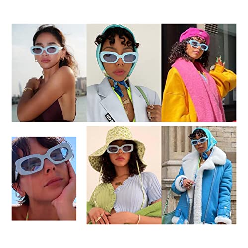 VANLINKER Rectangle Sunglasses for Women Retro Trendy Fashion Glasses Oval Lenses Narrow Thin Square Frame with UV400 Protection VL9624 Sky Blue Frame/Light Blue Lens