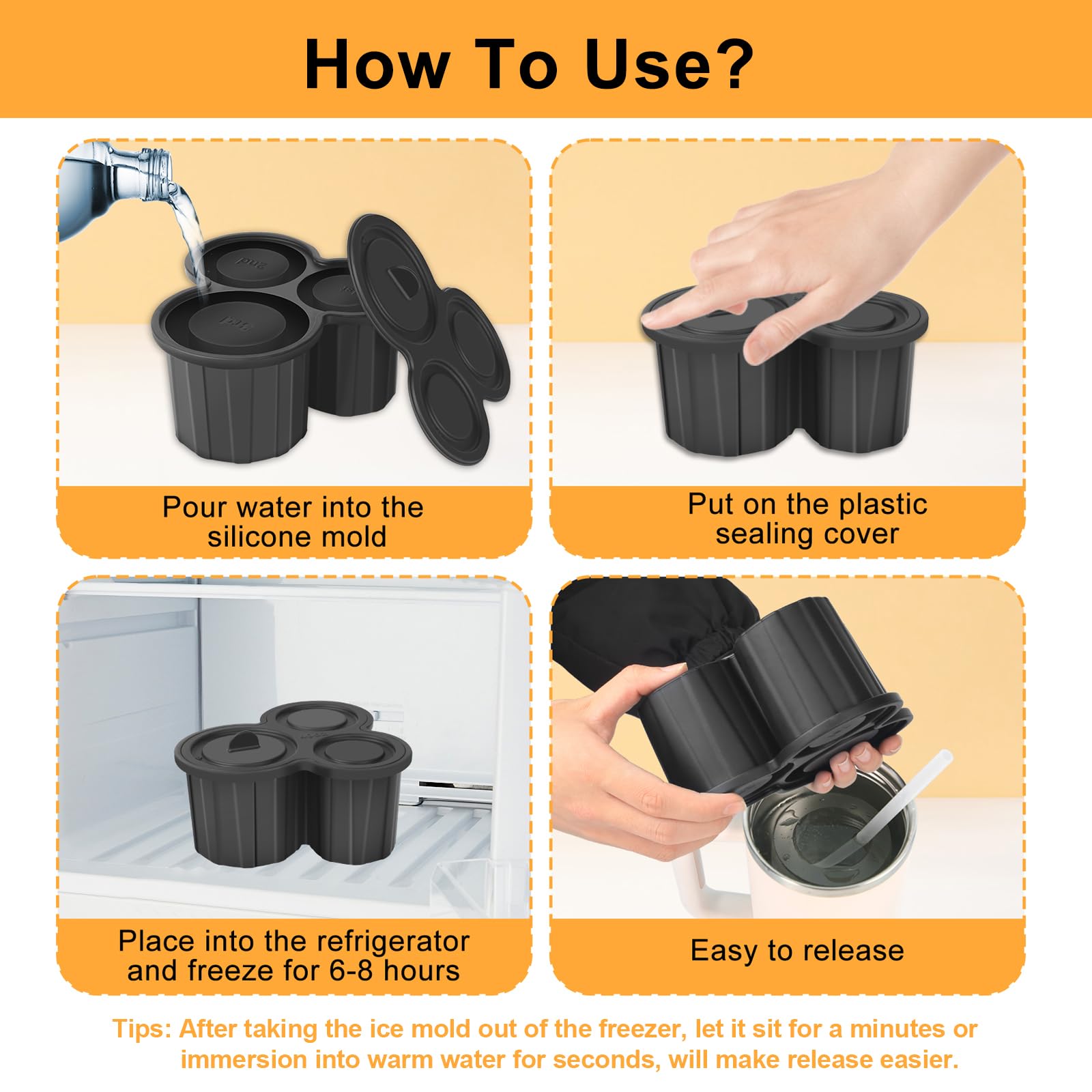 Khlotiko Ice Mold for Stanley Cup, Silicone Ice Cube Tray With Lid for 20-40oz Tumbler, for Chilling Whiskey, Cocktails, Drinks, Coffee, Easy Fill and Release Ice Maker, Stanley Cup Accessories