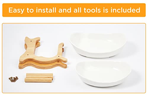 ERFEI Fruit Bowl Oval Ceramic Bowls with Wood Rack Tied Serving Tray Food Display Stand Bowl for Kitchen Counter, Home, Parties (2 tier)