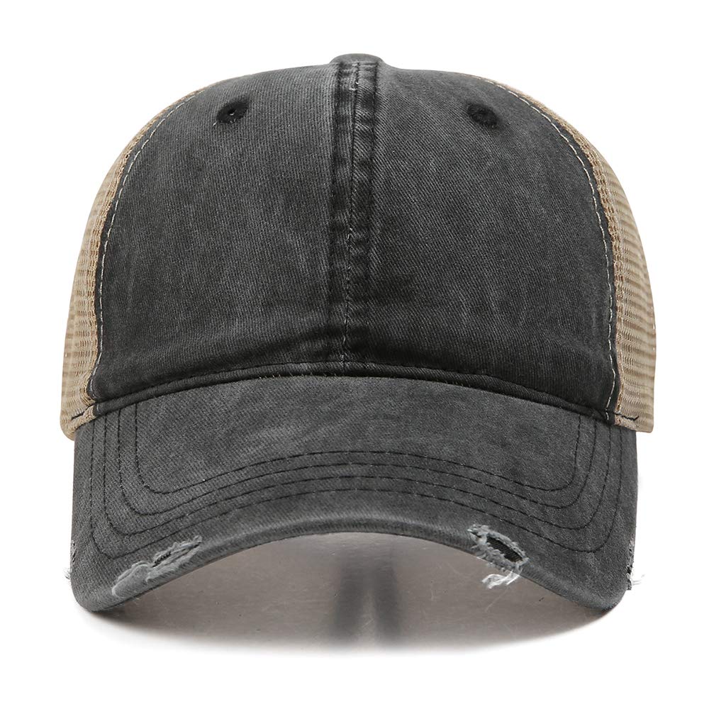 DOANNOTIUM Ponytail Baseball Cap Women Retro Washed Cotton Visor Dad Hat Adjustable Trucker Ponycaps (Black)