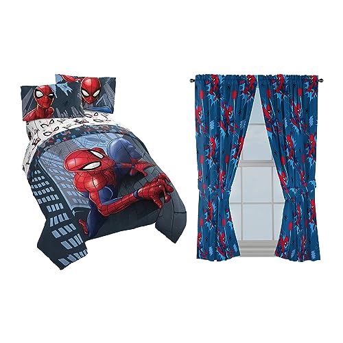Jay Franco Marvel Spiderman Crawl Full Bed Set and Spidey Daze Drapes Bundle