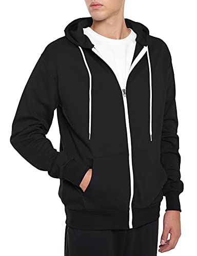 Ohoo Mens Slim Fit Lightweight Zip Up Hoodie with Pockets Long Sleeve Full-Zip Hooded Sweatshirt/DCF002-BLACK-M