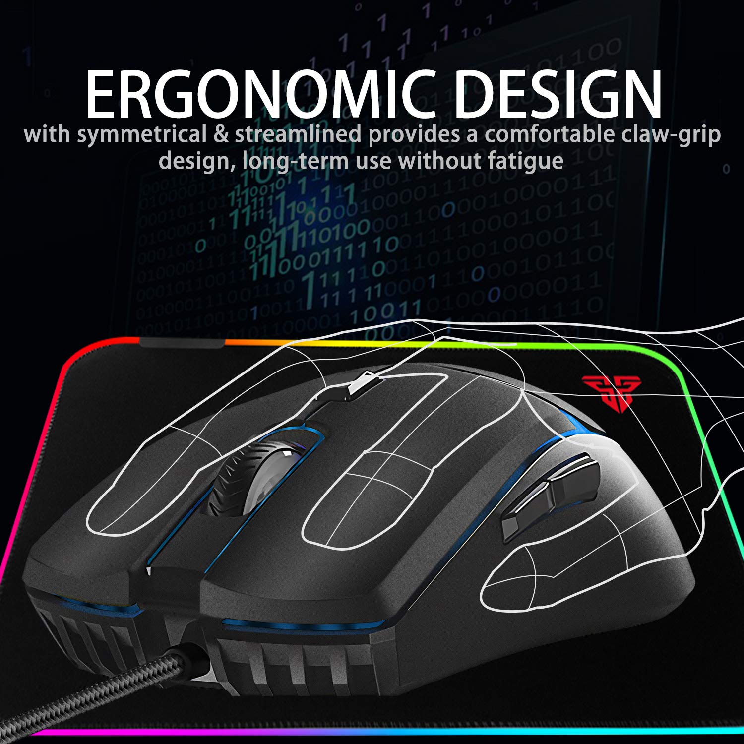 FANTECH Wired Gaming Mouse Lightweight-8000 DPI Optical Computer Mouse,4 RGB Backlit Modes, 6 programmable Buttons,Ergonomic Gamer Laptop PC Mice (Black)