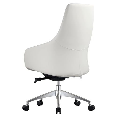 LeisureMod Celeste Mid-Century Modern Conference Office Chair in Upholstered Faux Leather and Iron Frame with Swivel and Tilt (White)