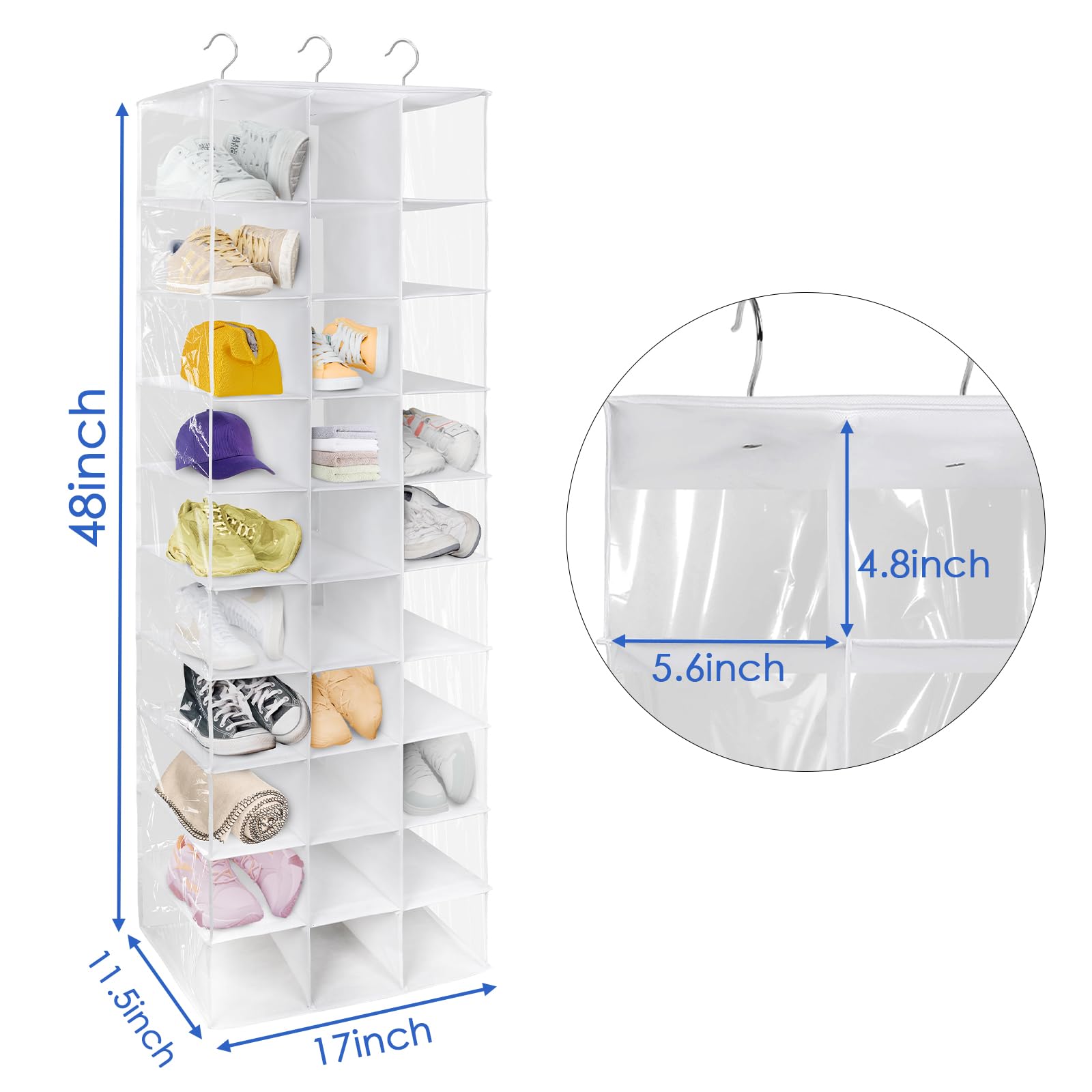 Libeder Hanging Closet Organizers 30 Section Shoe Shelves, Shoe Storage Hanging Shoe Rack, Space Saving Shoe Holder, White