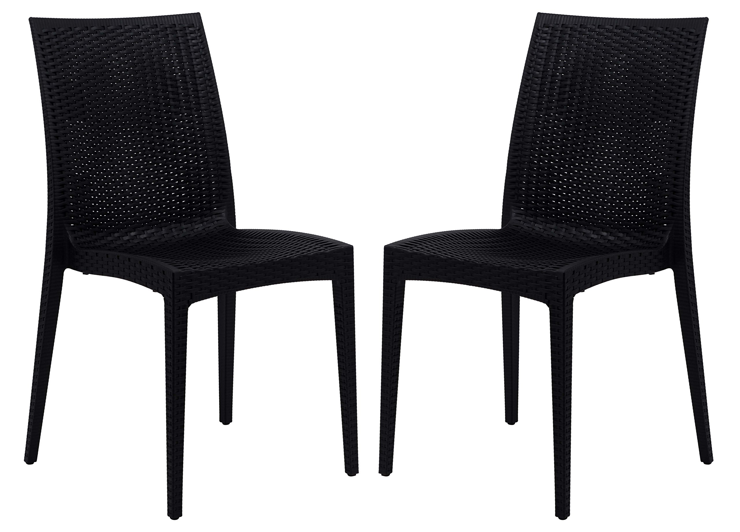 LeisureMod Modern Weave Design Mace Indoor/Outdoor Dining Chair (Set of 2), Black
