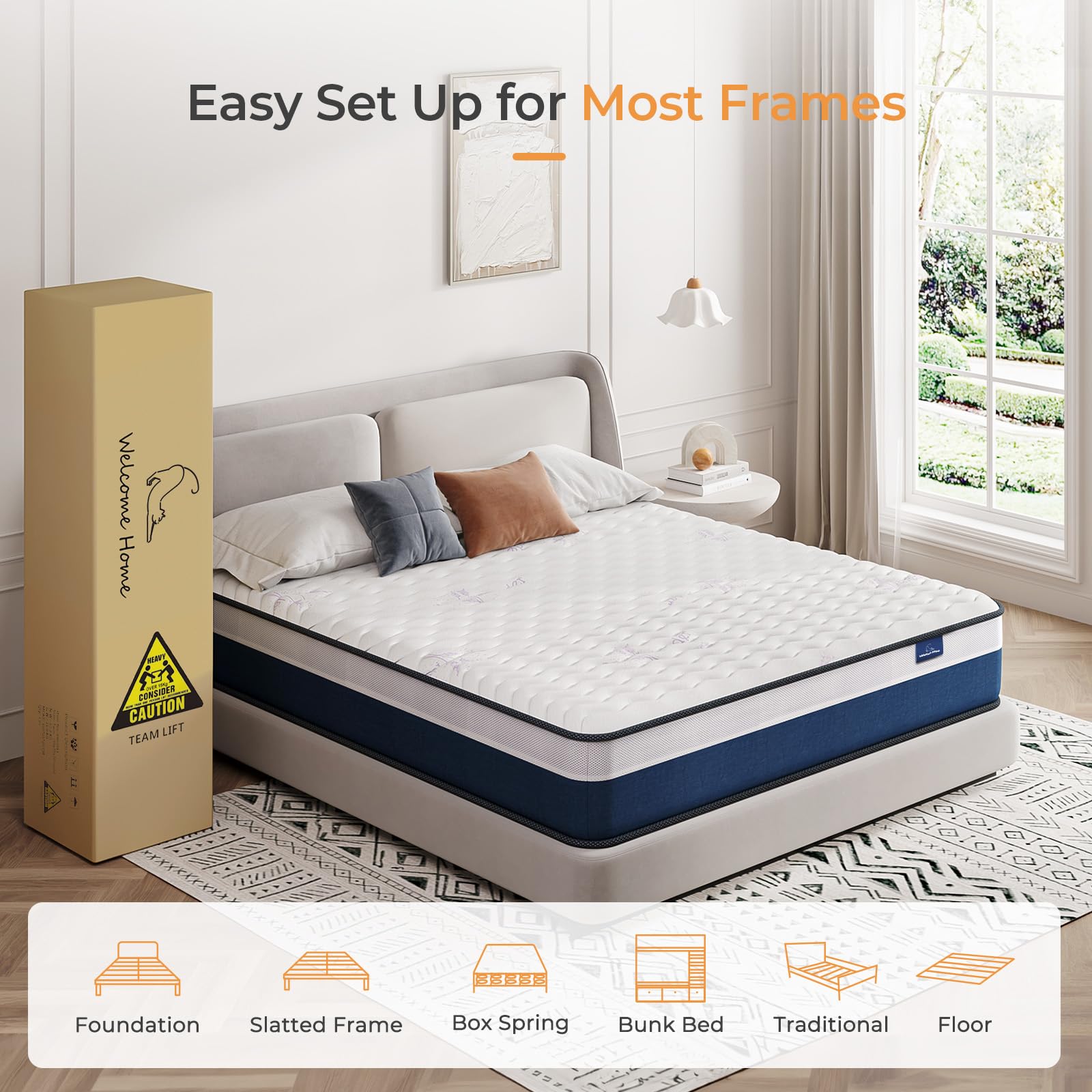 Vesgantti Queen Mattress, 12 Inch Innerspring Hybrid Queen Size Mattress with Memory Foam and Individual Pocket Spring, Mattress in a Box
