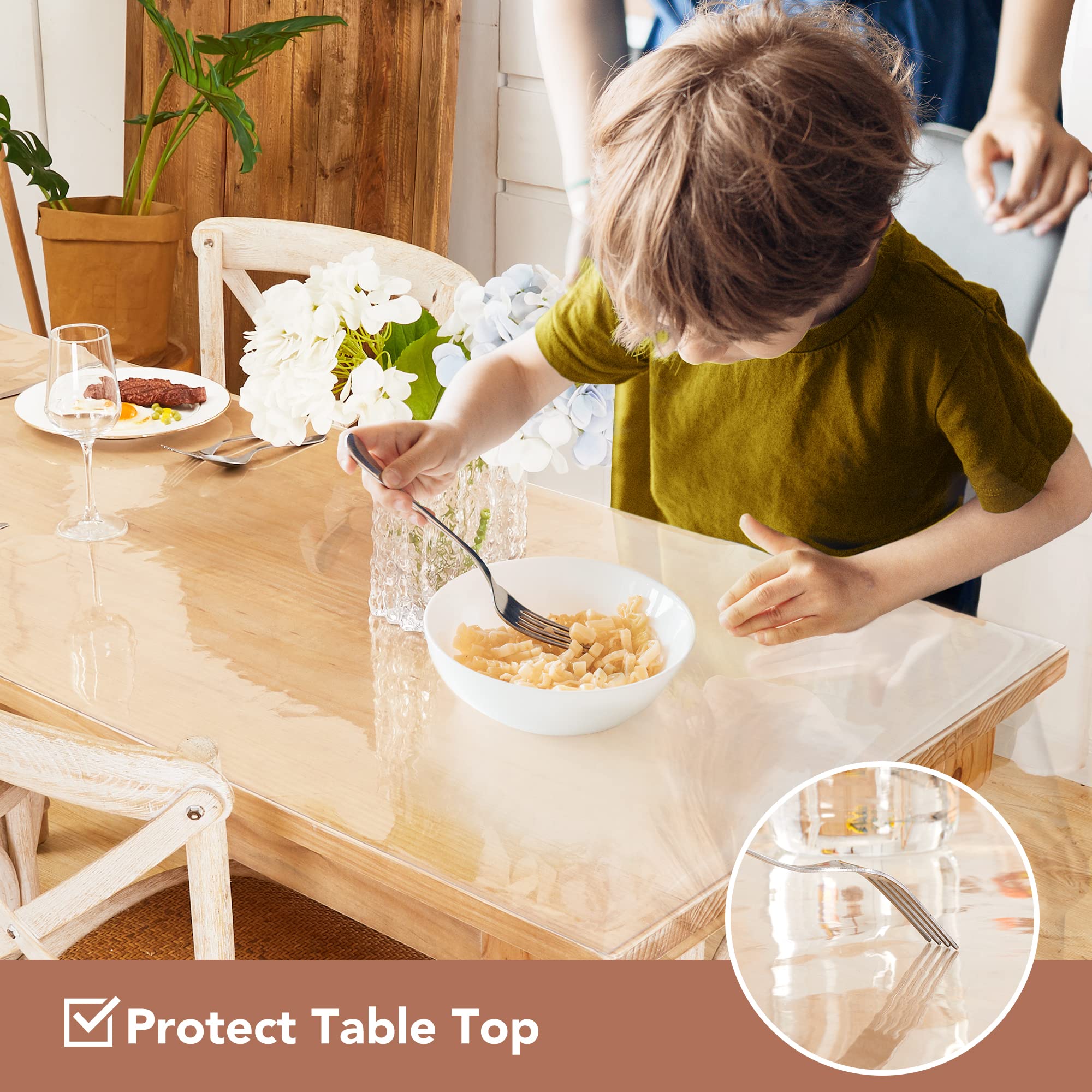 Deconovo Table Cloth Pad 2mm Thick 24 x 36 Inches Plastic Table Cover Protector Waterproof Vinyl Clear Rectangular Desk Mat for Kitchen Home Office