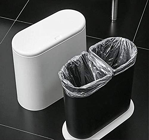 PENGKE Slim Plastic Trash Can 2.11 Gallon Garbage Can with Press Top Lid,8 L Wastebasket Trash Can,Removable Liner Bucket,White Modern Dispenser for Bathroom,Living Room,Bedroom