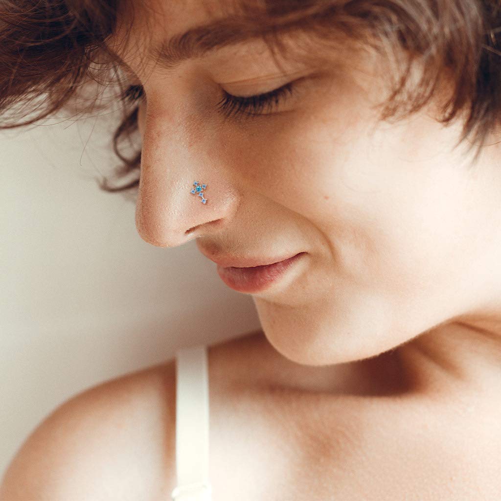 Dynamique CZ Cross 316L Surgical Steel L Bend Nose Stud Ring (Sold Per Piece)
