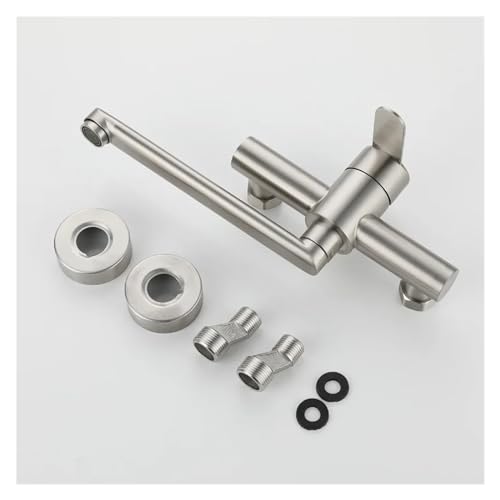 KMZSHPJNY Stainless Steel Kitchen Wall-Mounted Bathroom Bathtub Long spout Water Outlet 360-degree Rotating Sink Hanging Balcony Faucet, Brushed