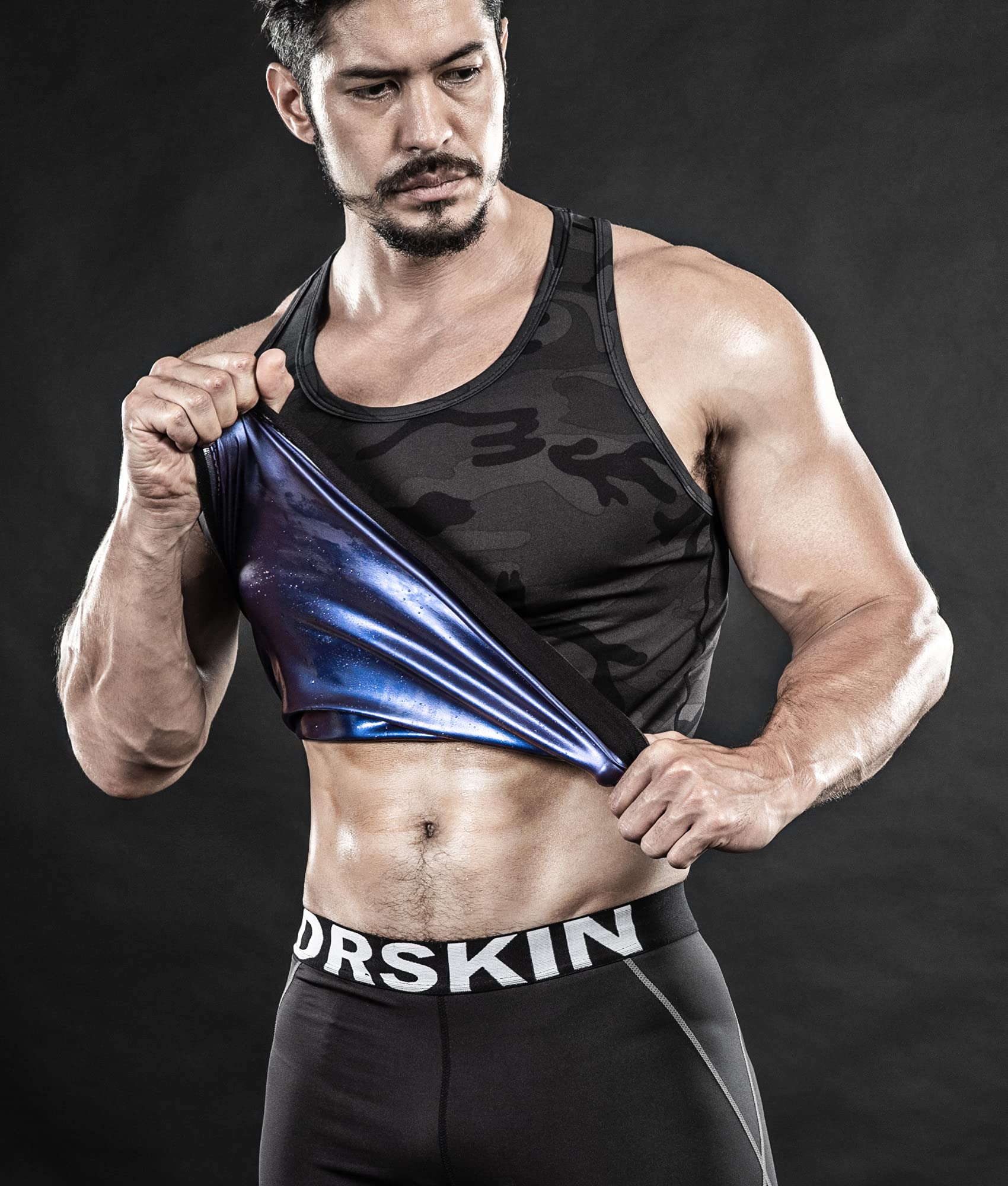 DRSKIN Men’s Y-Back Sauna Sweat Suit Heat Trapping Compression Tank Top Vest Weight Loss Shirt Premium Slimming Workout (Y-SAUNA-TA MBB04, 2XL)