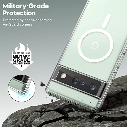 oakxco Google Pixel 6 Pro Magnetic Case Clear, Compatible with Magsafe Charging, Slim Fit Protective Phone Case for Pixel 6 Pro, Shockproof Soft Silicone TPU Bumper&Hard PC, Crystal Clear Anti-Yellow