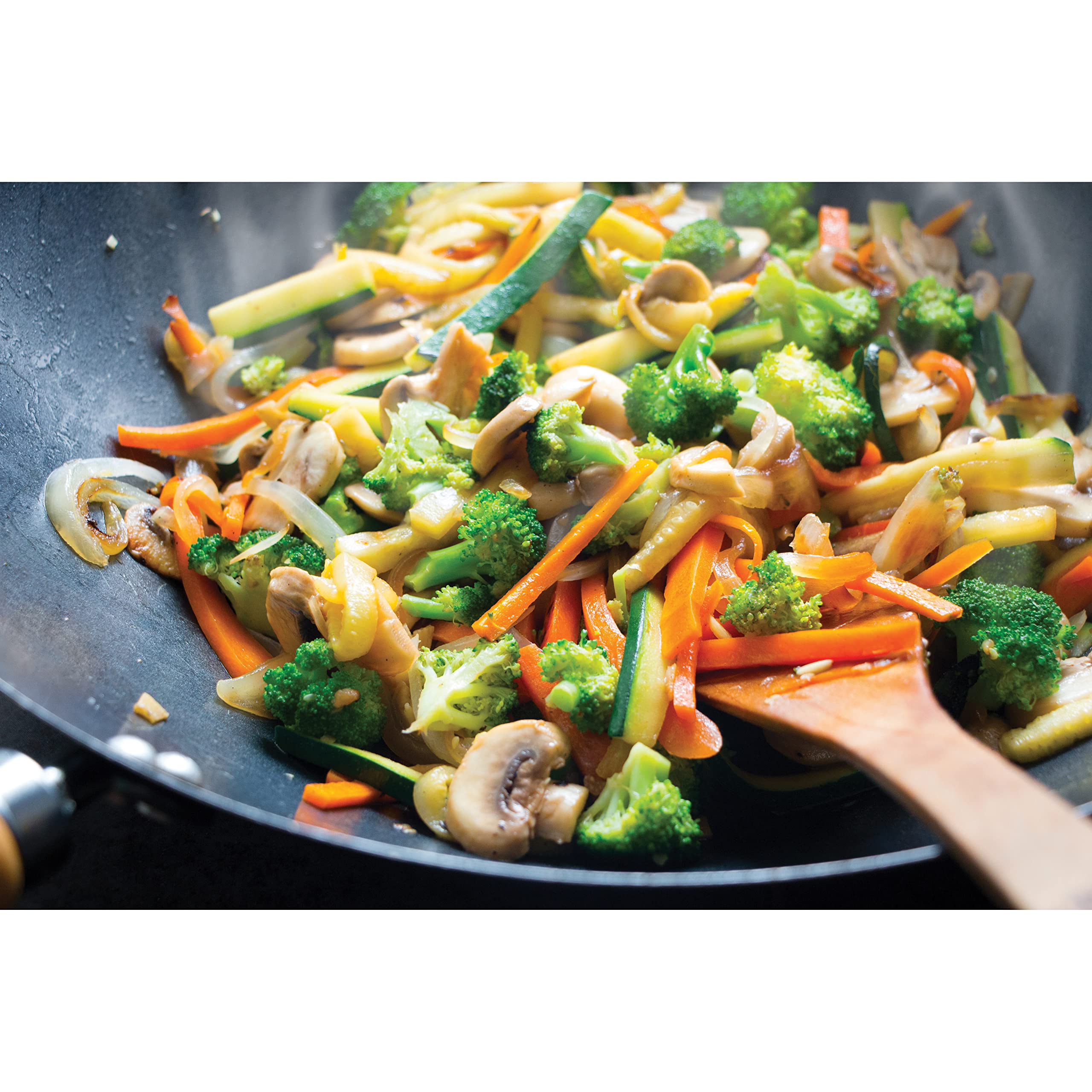 Helen's Asian Kitchen 97146 Round Bottom Wok, Carbon Steel and Bamboo, 12-Inches, 4-Piece Set, One Size, Black