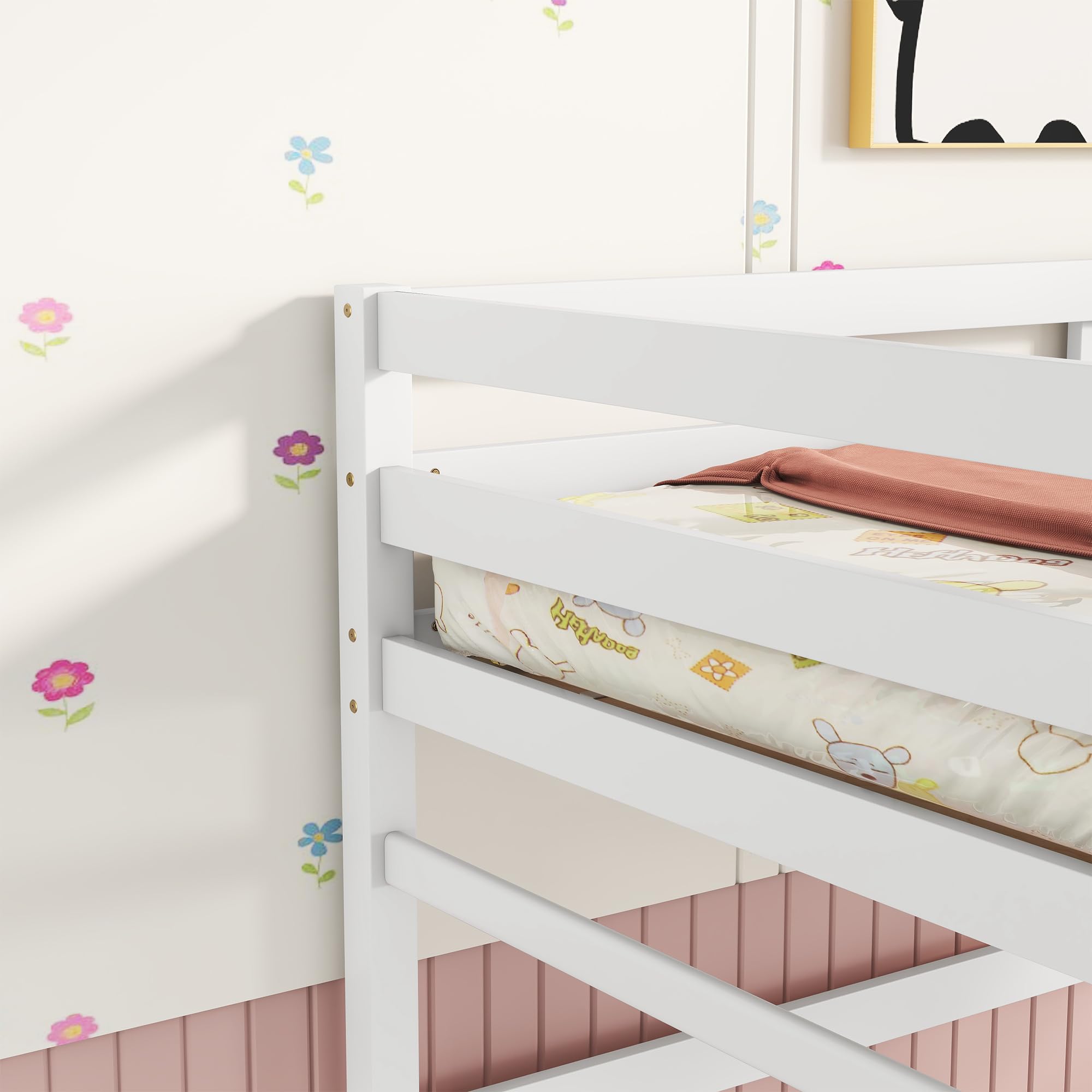 Harper & Bright Designs Twin Size Loft Bed Frame,Wooden Kids Loft Bed with Inclined Ladder & Full-Length Guardrail, High Loft Bed for Teens Girls Boys, Space-Saving, White