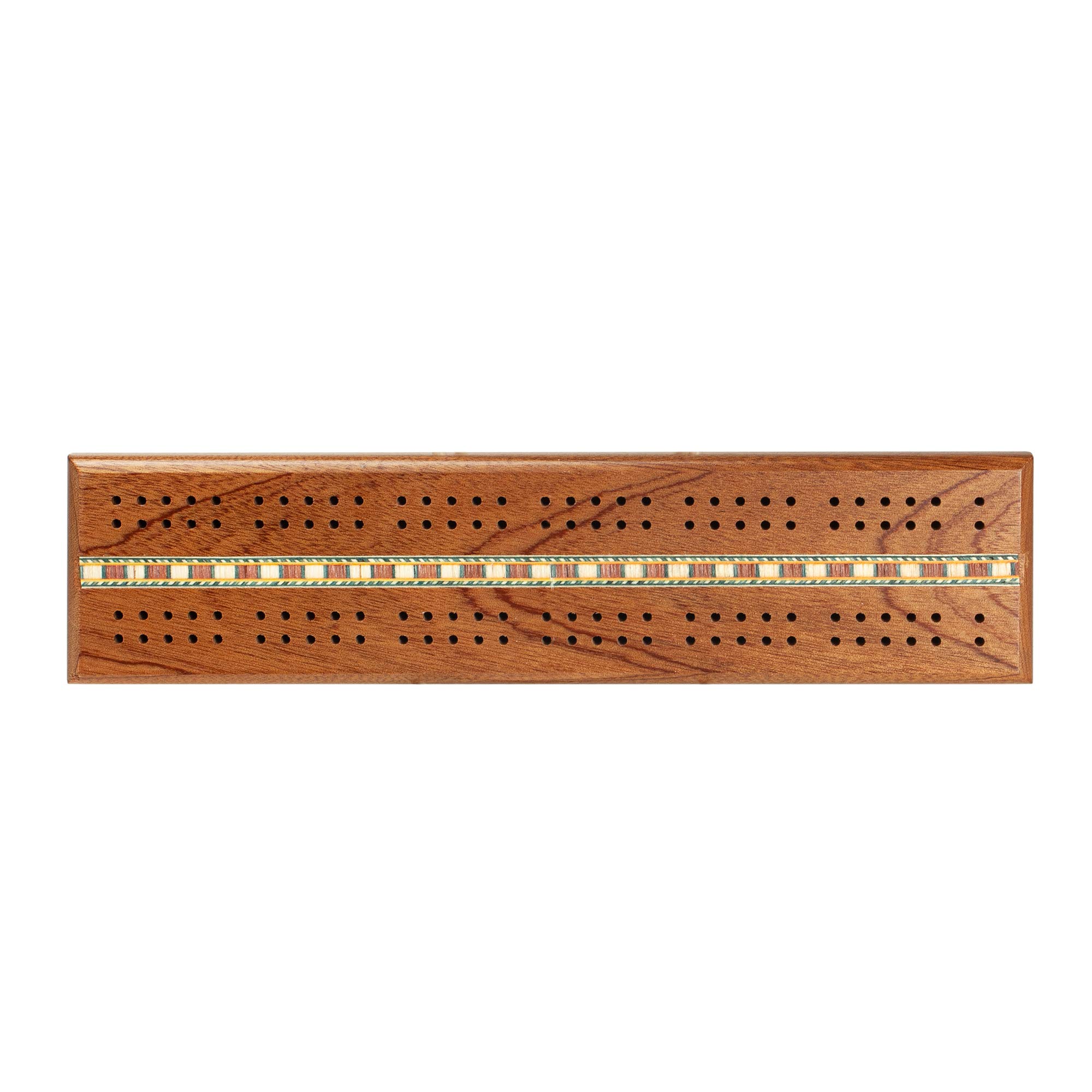 Sterling Games Wooden Cribbage 12 inch Double Track Cribbage Board with Rich Italian Inlaid 2 Players